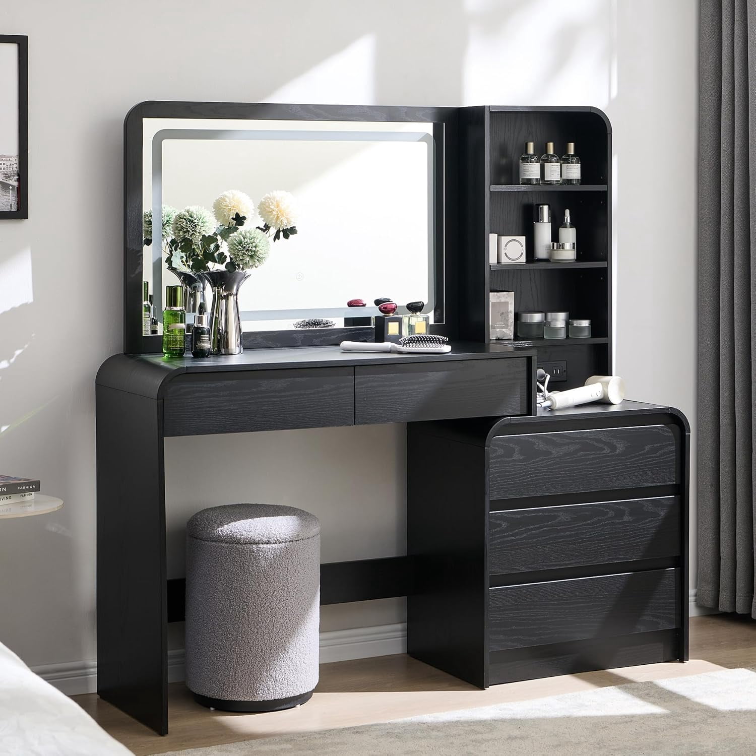 50" Modern Vanity Desk with Lighted Mirror & 5 Drawers - Walmart.com