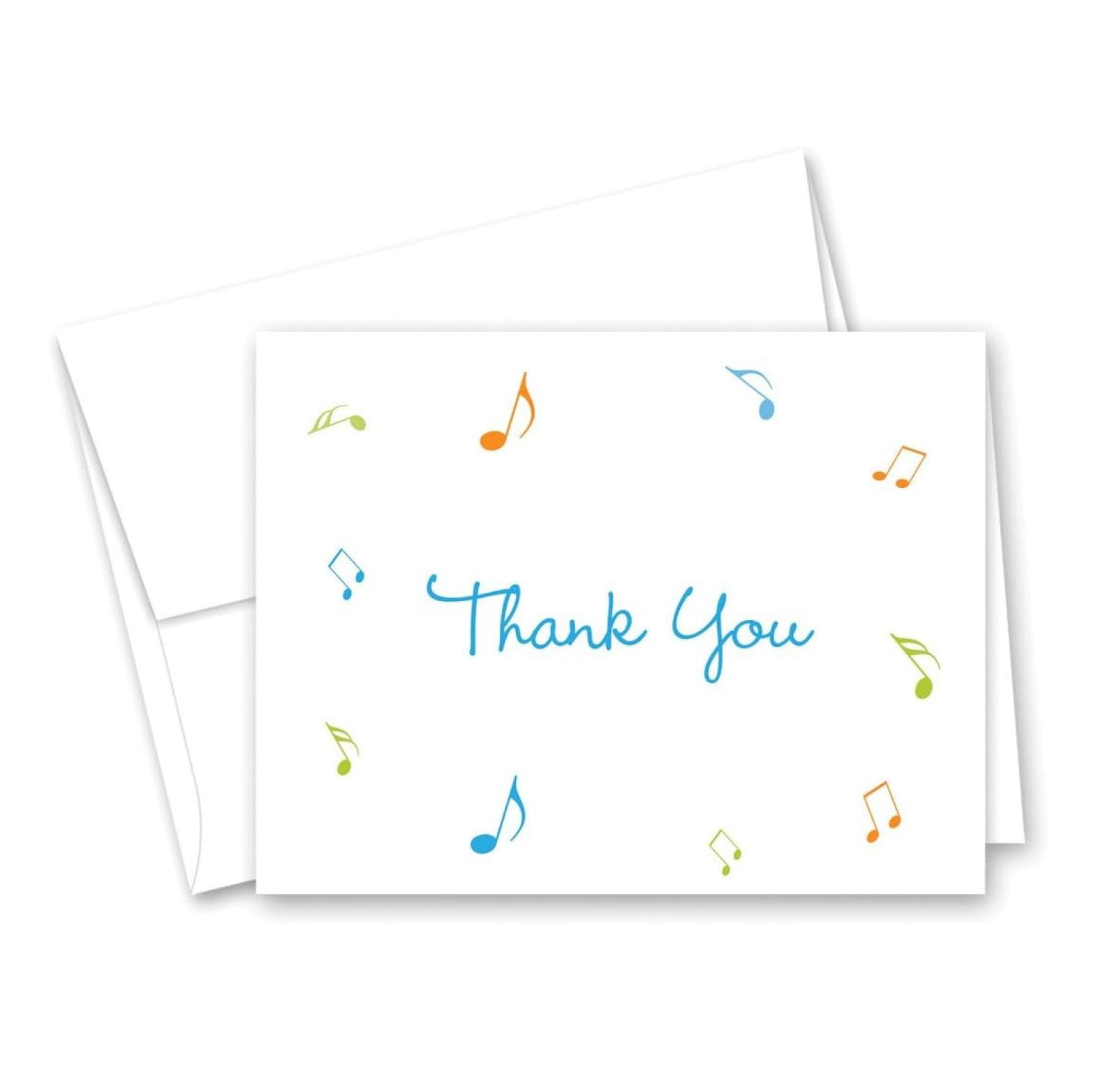 50 Music Notes Thank You Cards - Blue Green Orange - Folded Note Cards ...