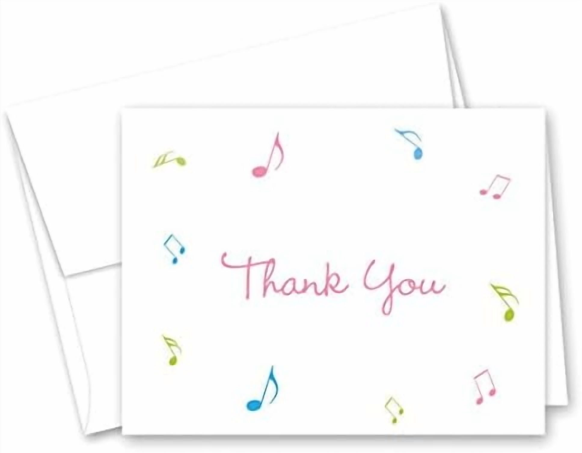 50 Music Notes Thank You Cards (Pink Green Blue) - Walmart.com