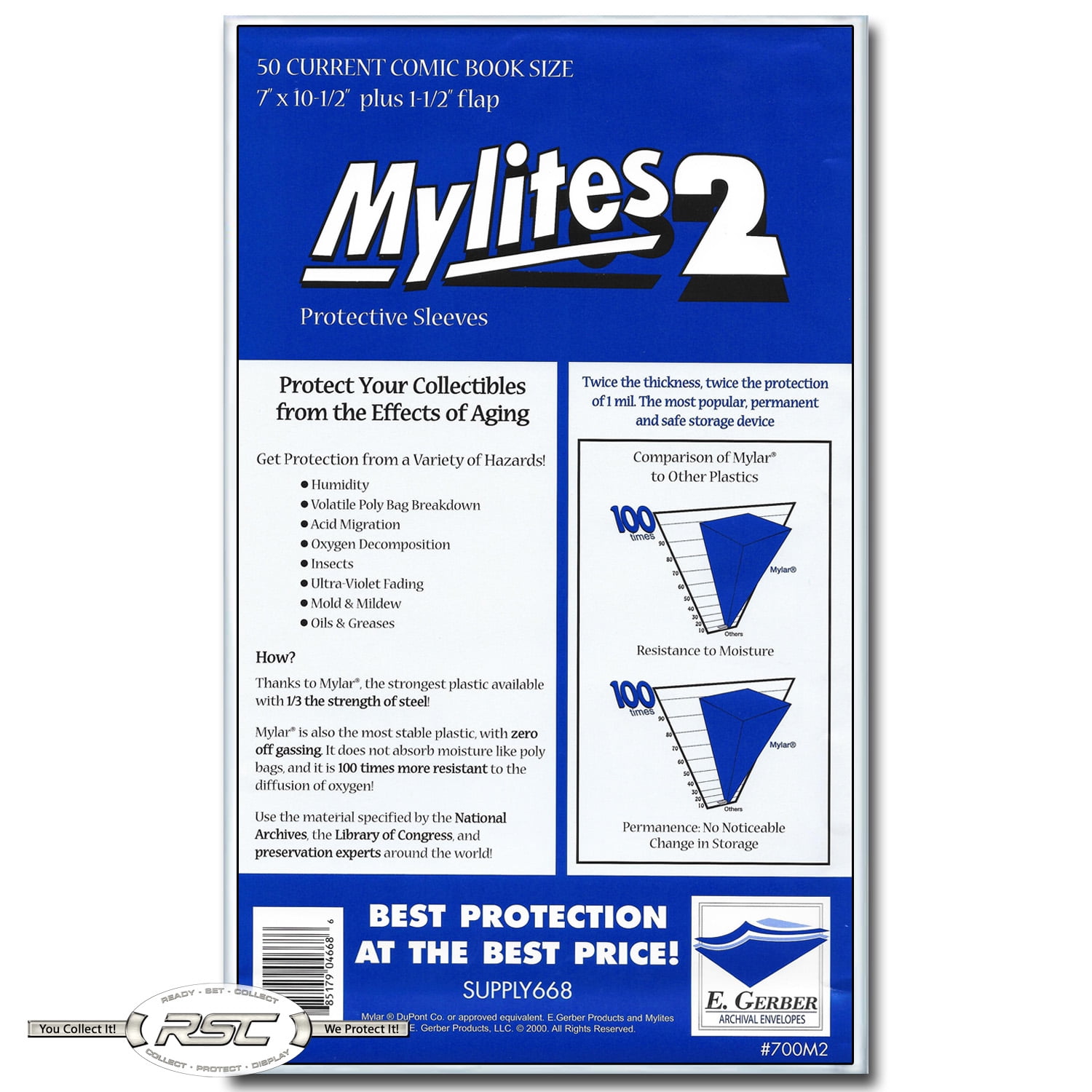 50 - Mylites 2 Current 2-Mil Mylar Comic Book Bags by E. Gerber (700M2 ...