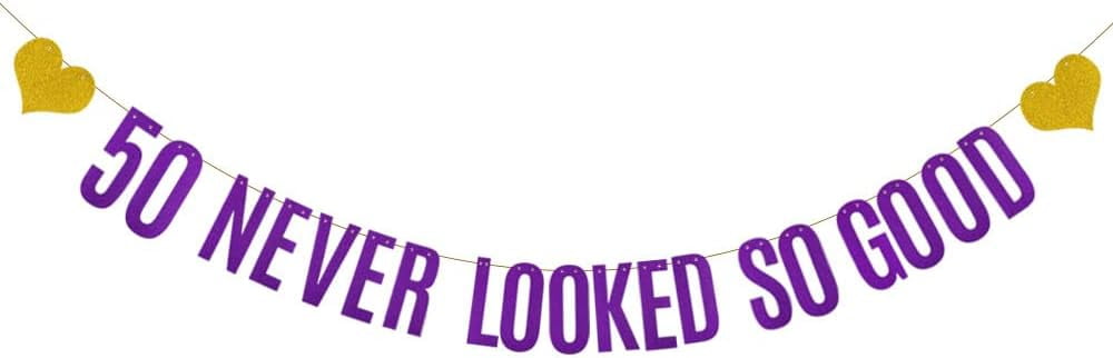 50 NEVER LOOKED SO GOOD Banner, Pre-Strung,Purple Glitter Paper Banner ...