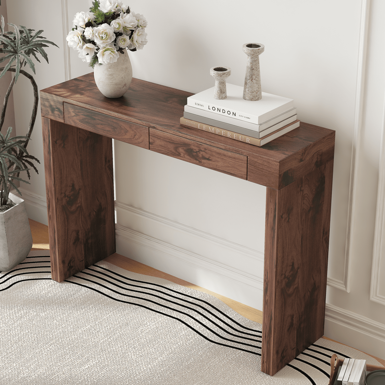 50" Narrow Console Table with 2 Drawer, Farmhouse Sofa Table Behind ...