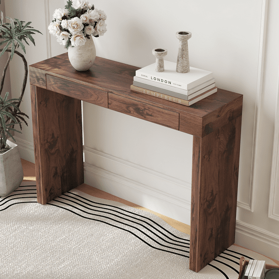 50" Narrow Console Table with 2 Drawer, Farmhouse Sofa Table Behind ...