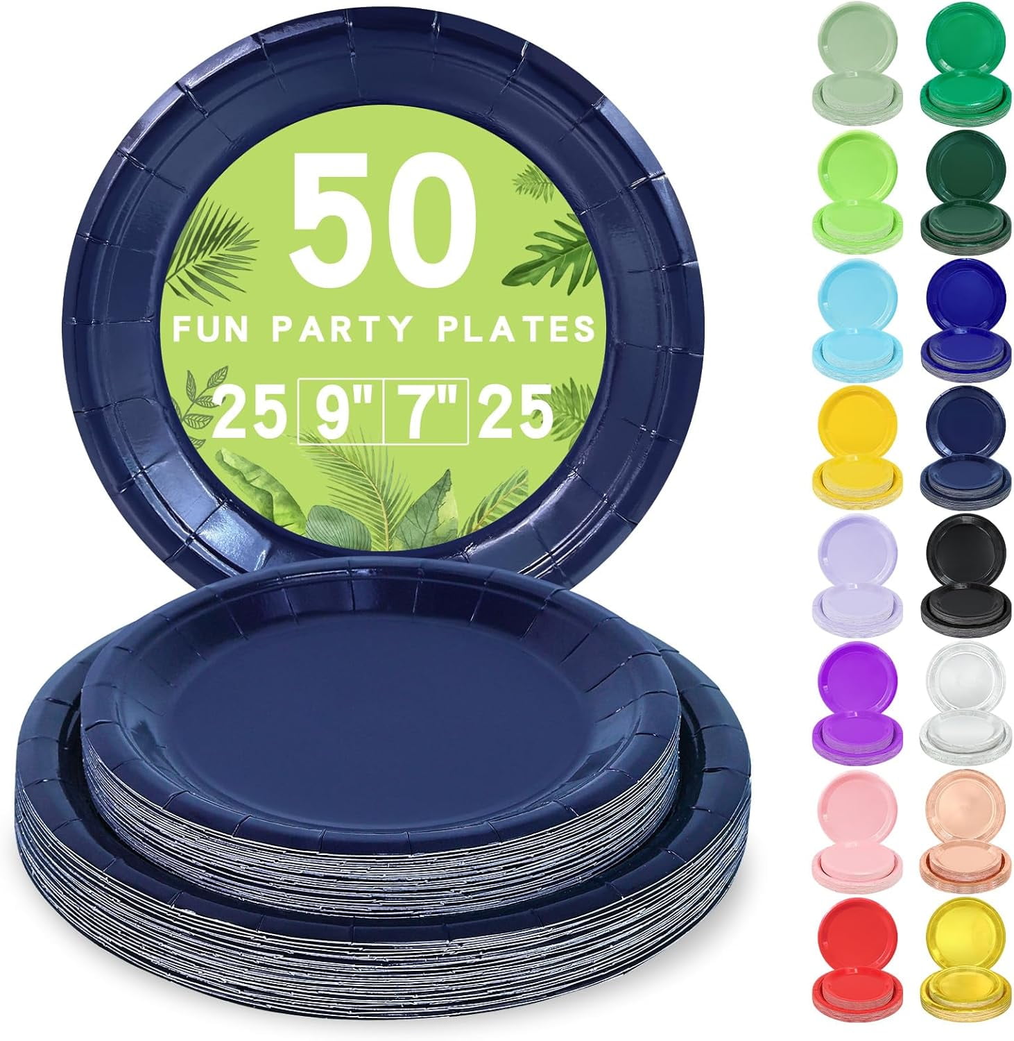 50 Navy Blue Paper Plates Disposable Set Includes 25-9" & 25-7 ...