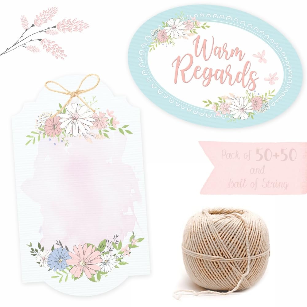 50 Note Cards 50 Warm Regards Gift Tags with Jute String Beautiful ...