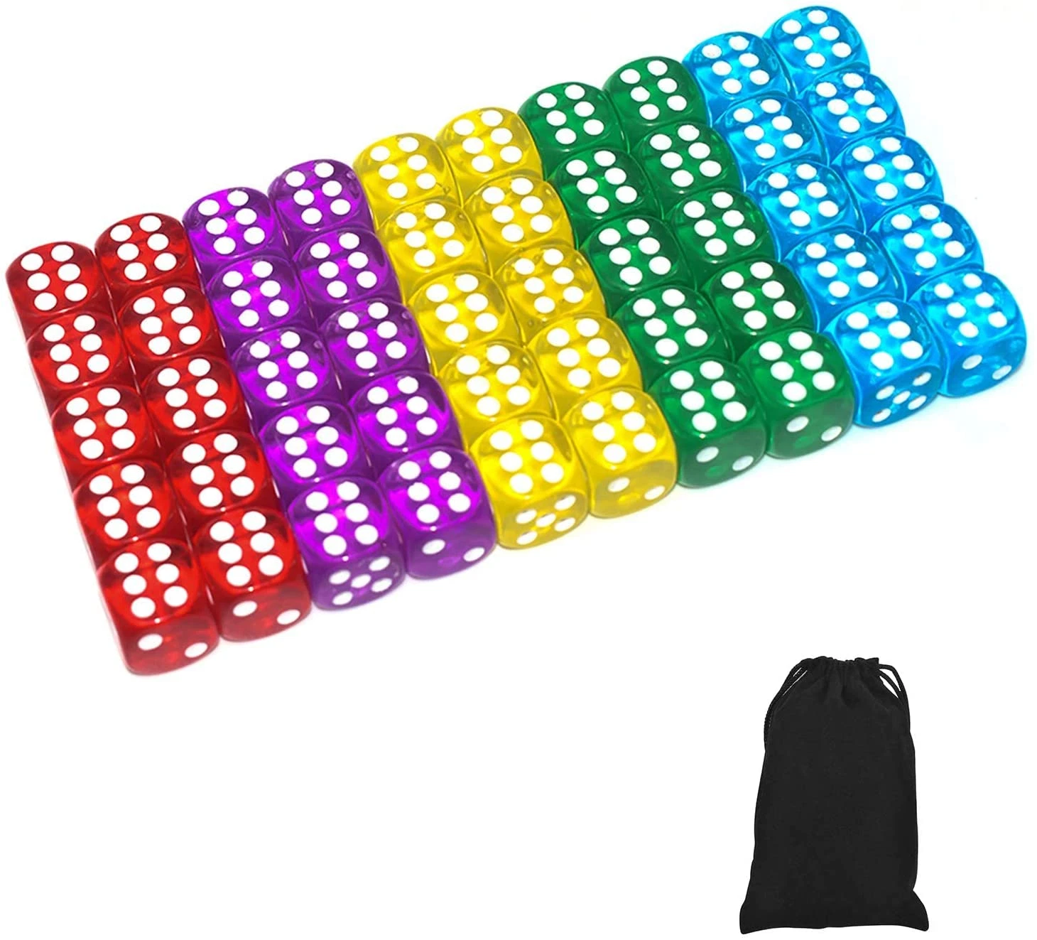50 Of Pack 14Mm 6 Sided Dice Set Translucent Colors Dice With Black ...