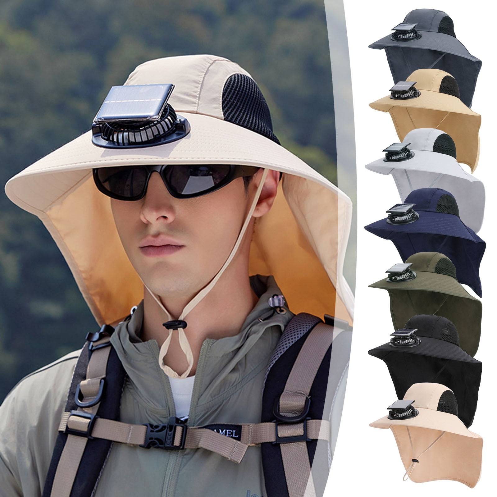 Up to 50% Off! Boovnll Solar Fan Hat, Wide Brims Adjustment Fan Hat ...