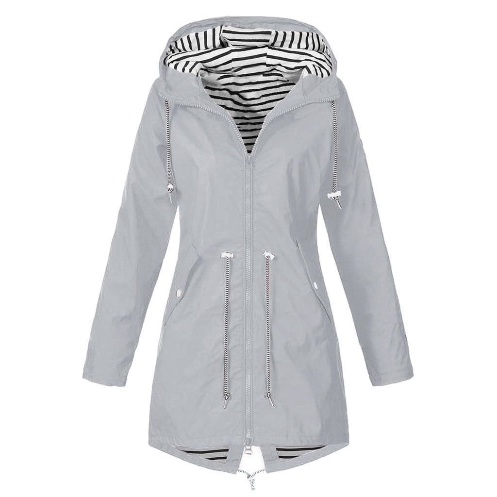 Sawvnm Women Solid Rain Jacket Outdoor Plus Size Waterproof Hooded ...