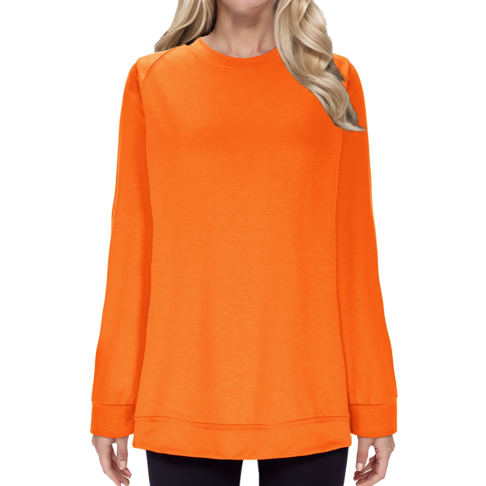 50% Off Clear! Womens Loose Blouse Long Sleeve Shirts Round Neck Solid ...