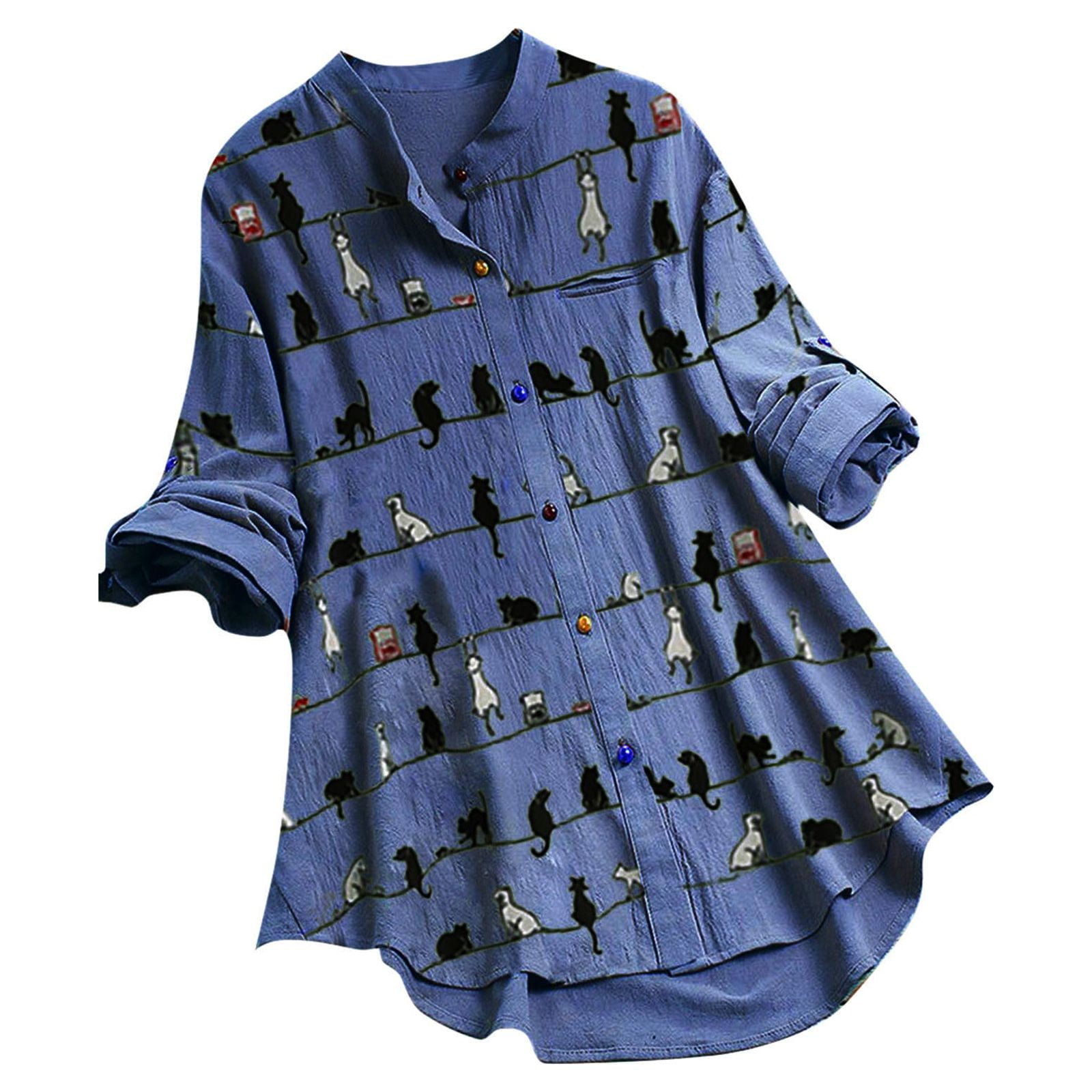 50% Off Clear! asdoklhq Long Sleeve T Shirts for Women,Women Casual Cat ...