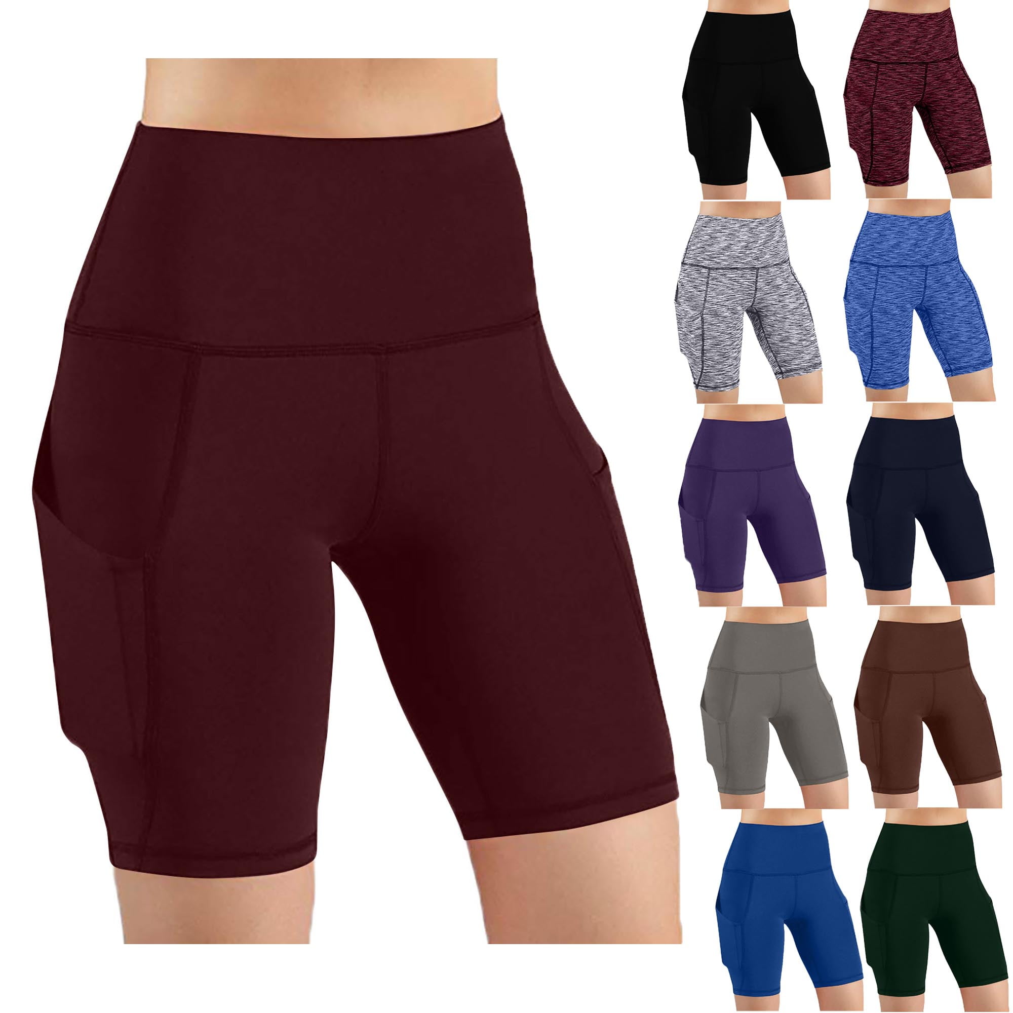 Lenago Women High Waist Out Pocket Yoga Short Running Athletic Yoga ...