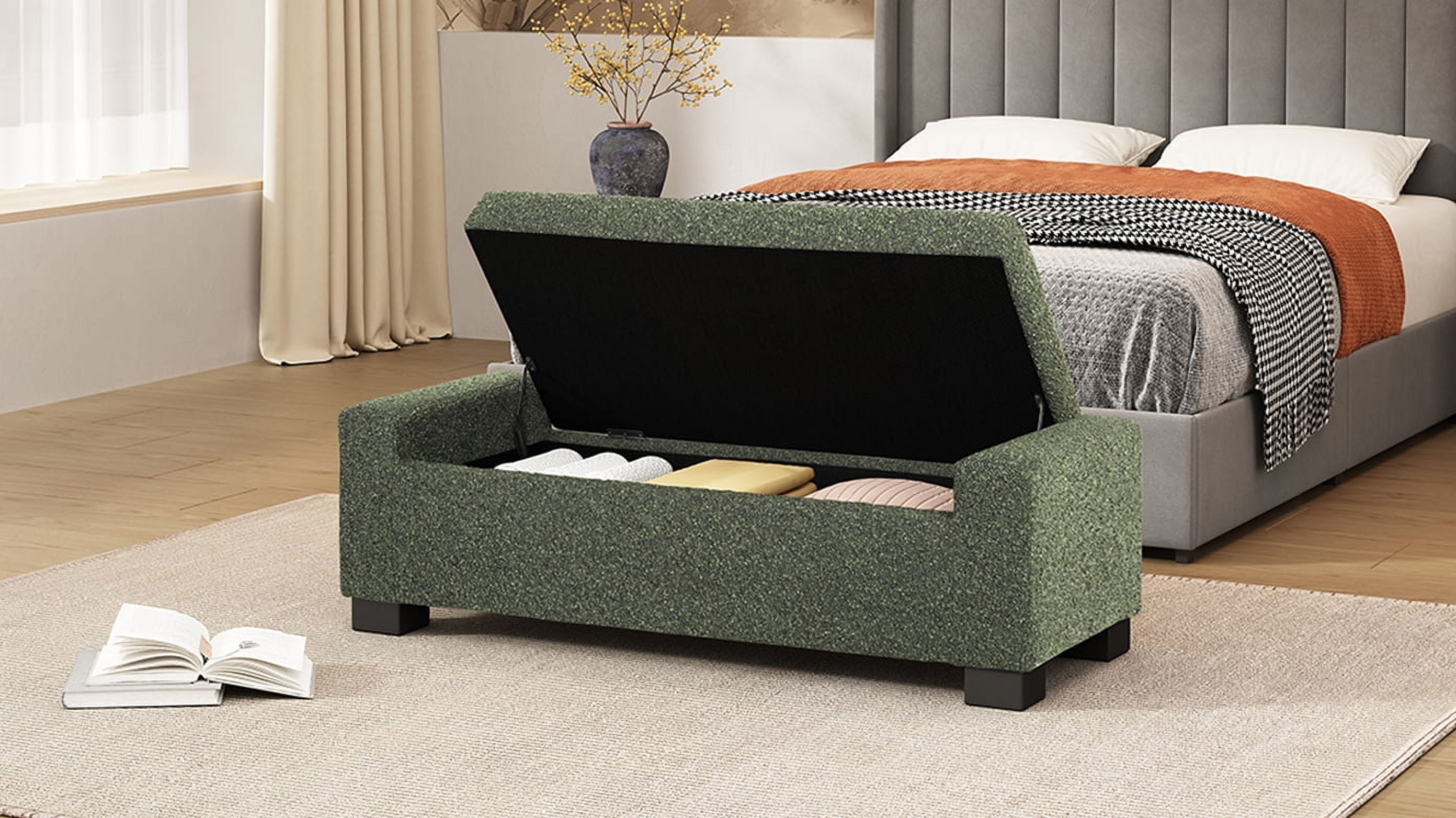50" Ottoman Bench in Textured Fabric, Rectangular Design with Hinged ...
