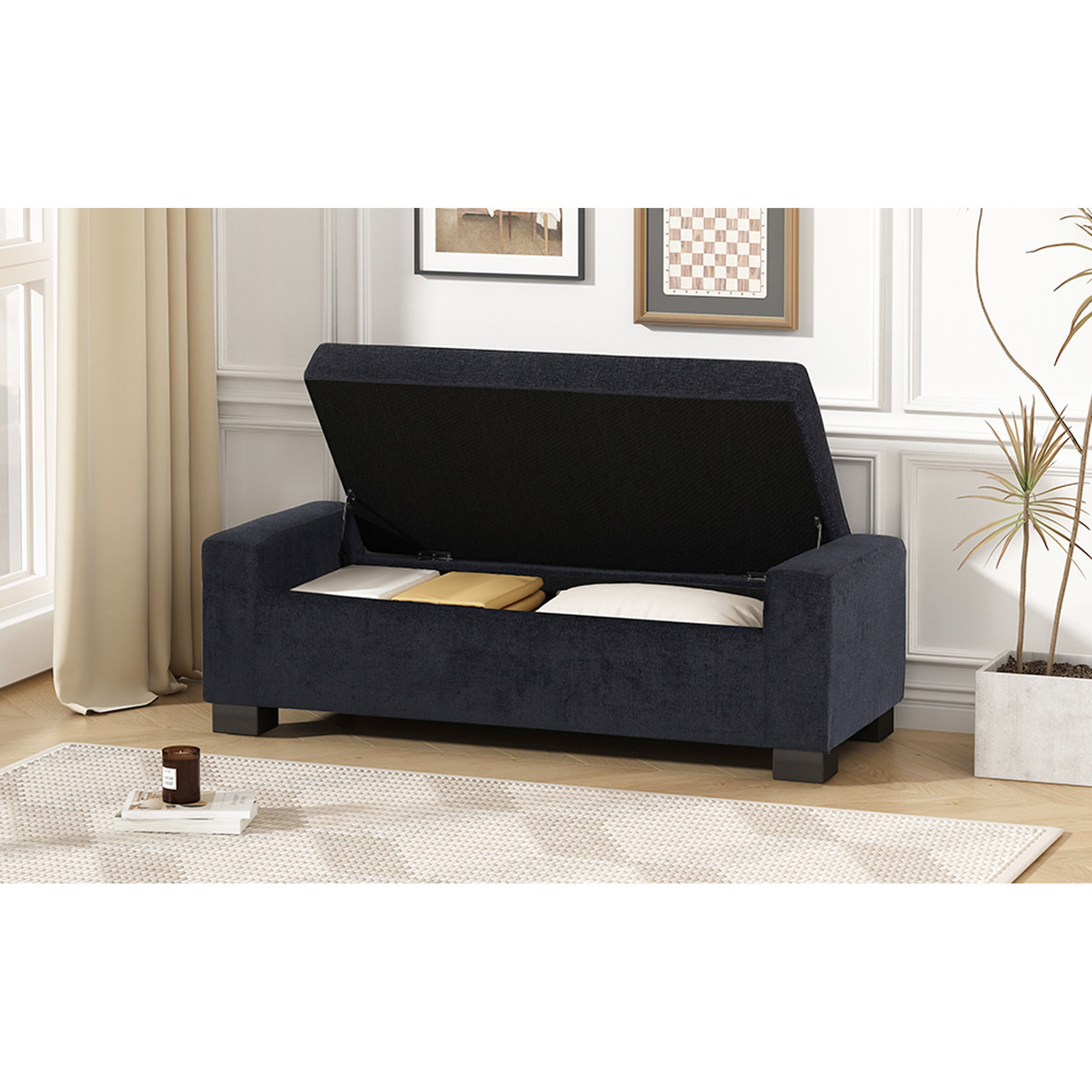 50" Ottoman Bench with Flip - Lid | For Seating and Hidden Storage in ...
