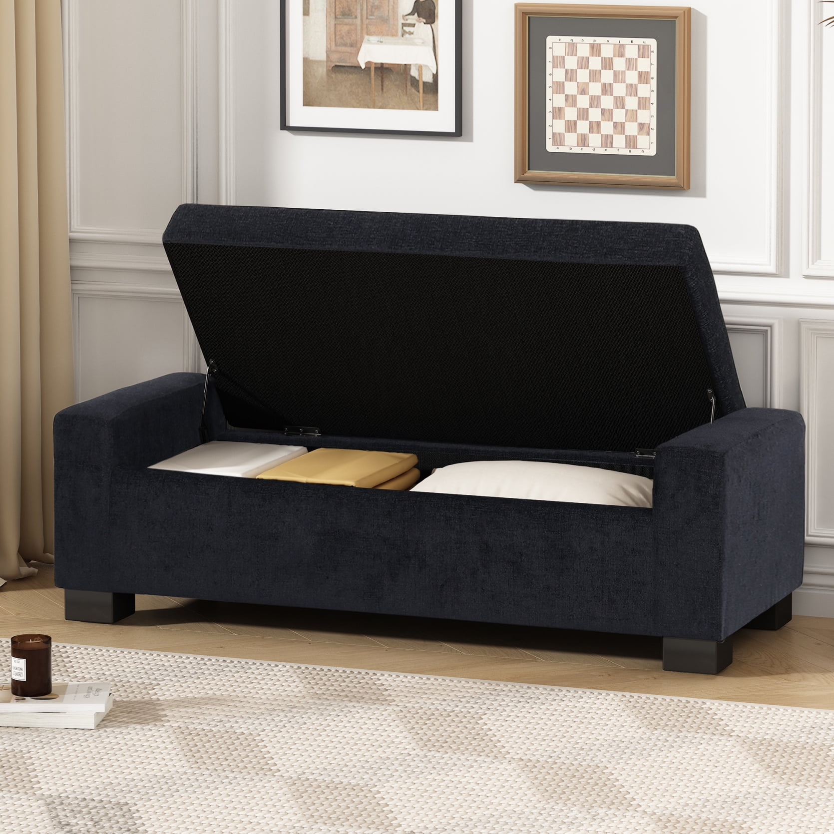 50" Ottoman with Storage, Ottoman Bench in Textured Fabric with Hinged ...