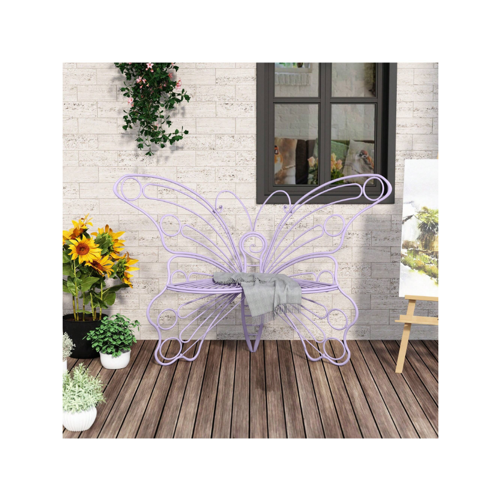 50'' Outdoor Bench, Metal Frame Patio Outdoor Garden Bench, Butterfly ...
