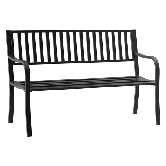 50" Outdoor Bench - Metal Patio Garden Bench, Slatted Seat, Black Porch ...