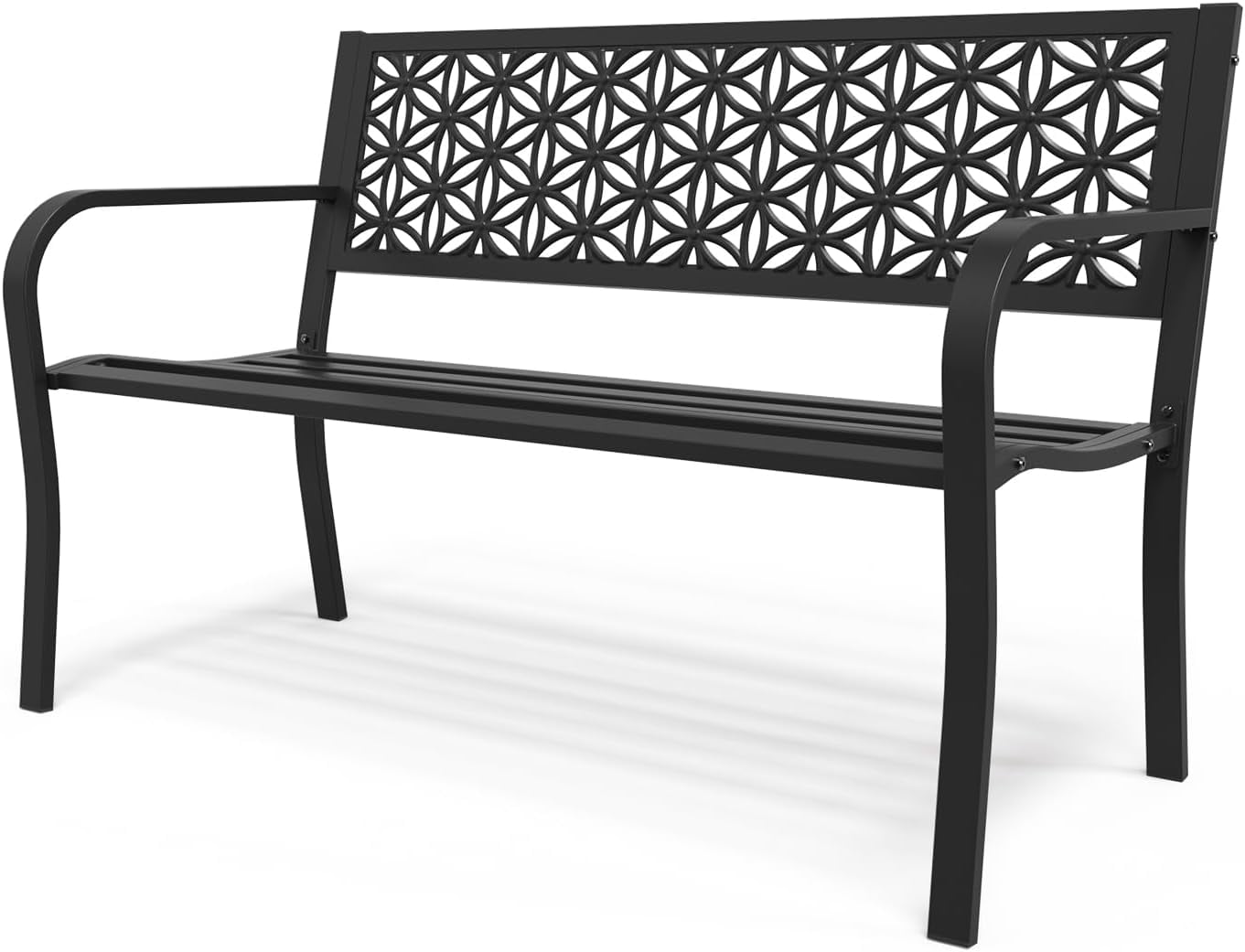 50" Outdoor Bench Metal with Floral Back, Garden Bench Front Porch ...