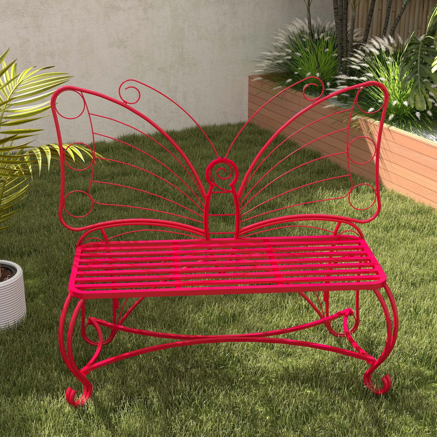 50" Outdoor Bench, Modern Butterfly Cast Metal Garden Bench, Outdoor ...