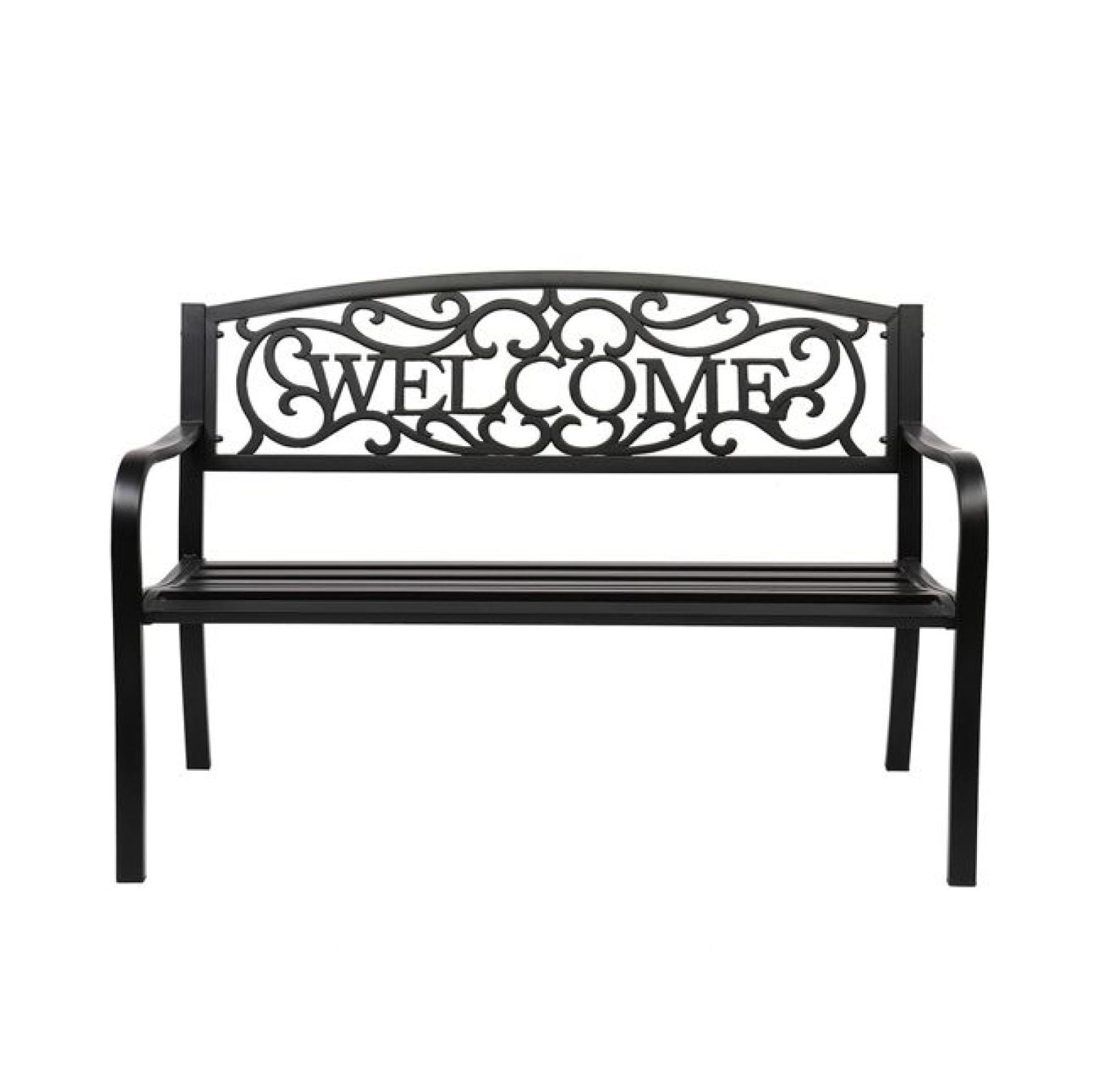50" Outdoor Bench with Backrest - Cast Iron & PVC Garden Bench ...