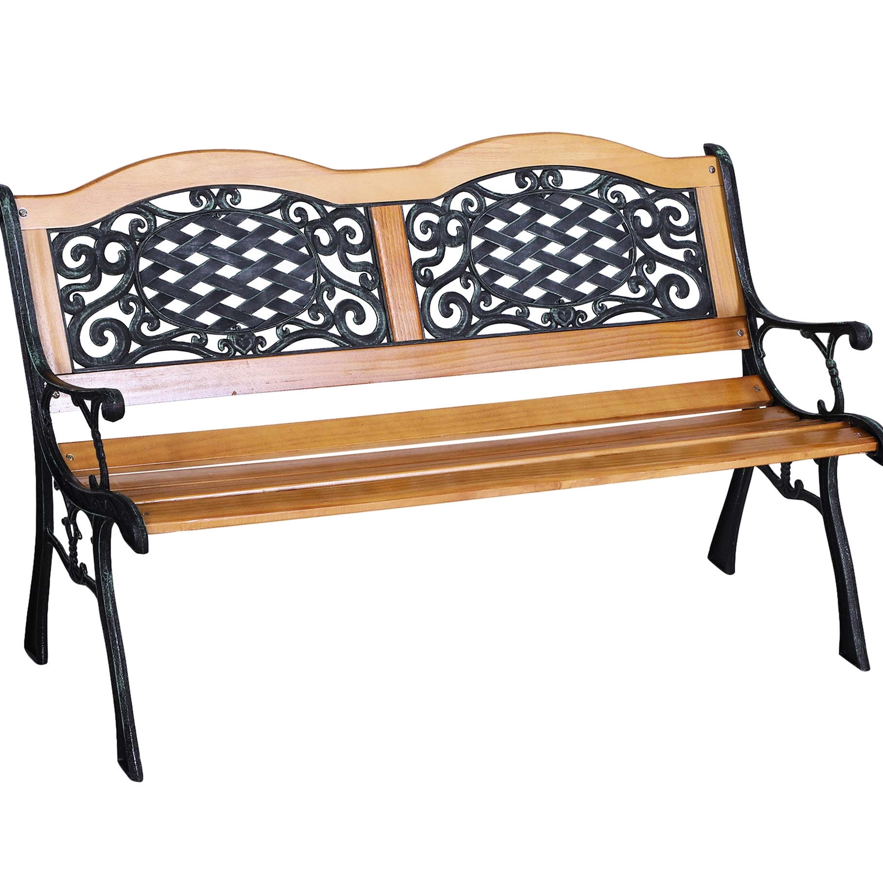 50" Outdoor Bench with Tilted Back and Wood Seat | Suitable for ...