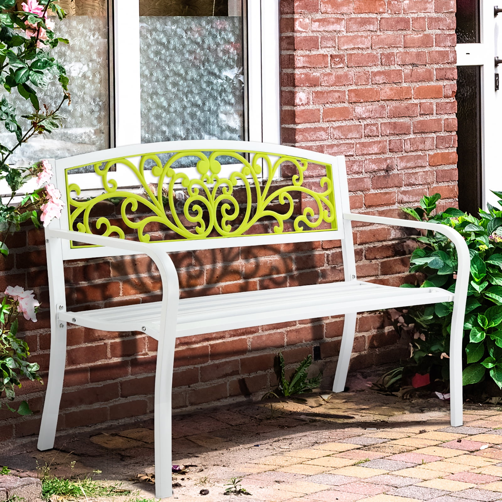 50" Outdoor Garden Bench, Metal Park Benches for Garden, Patio, Front Porch, Park, Yard, with ...