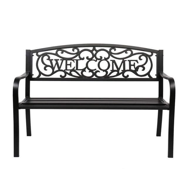 50" Outdoor Welcome Backrest Cast Iron Bench Antique Style with Curved ...