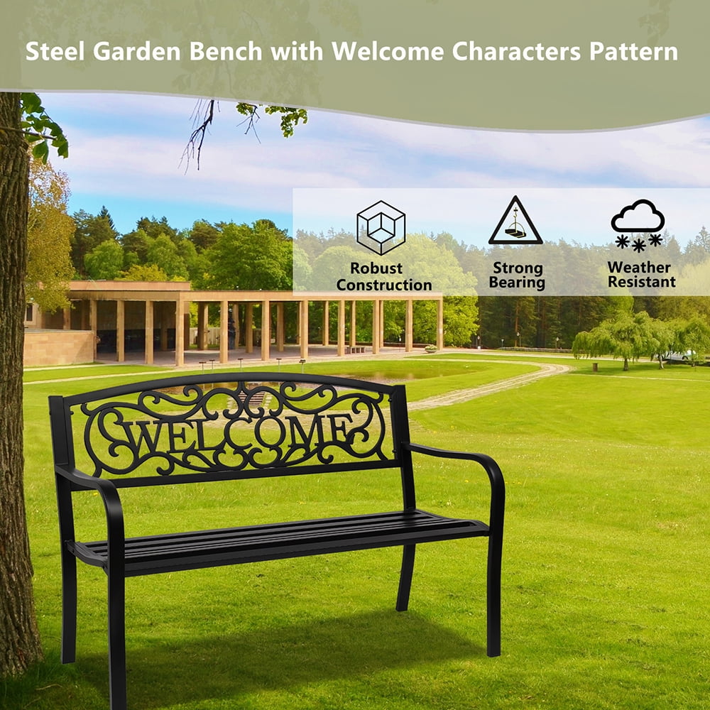 50" Outdoor Welcome Backrest Cast Iron Bench - Walmart.com