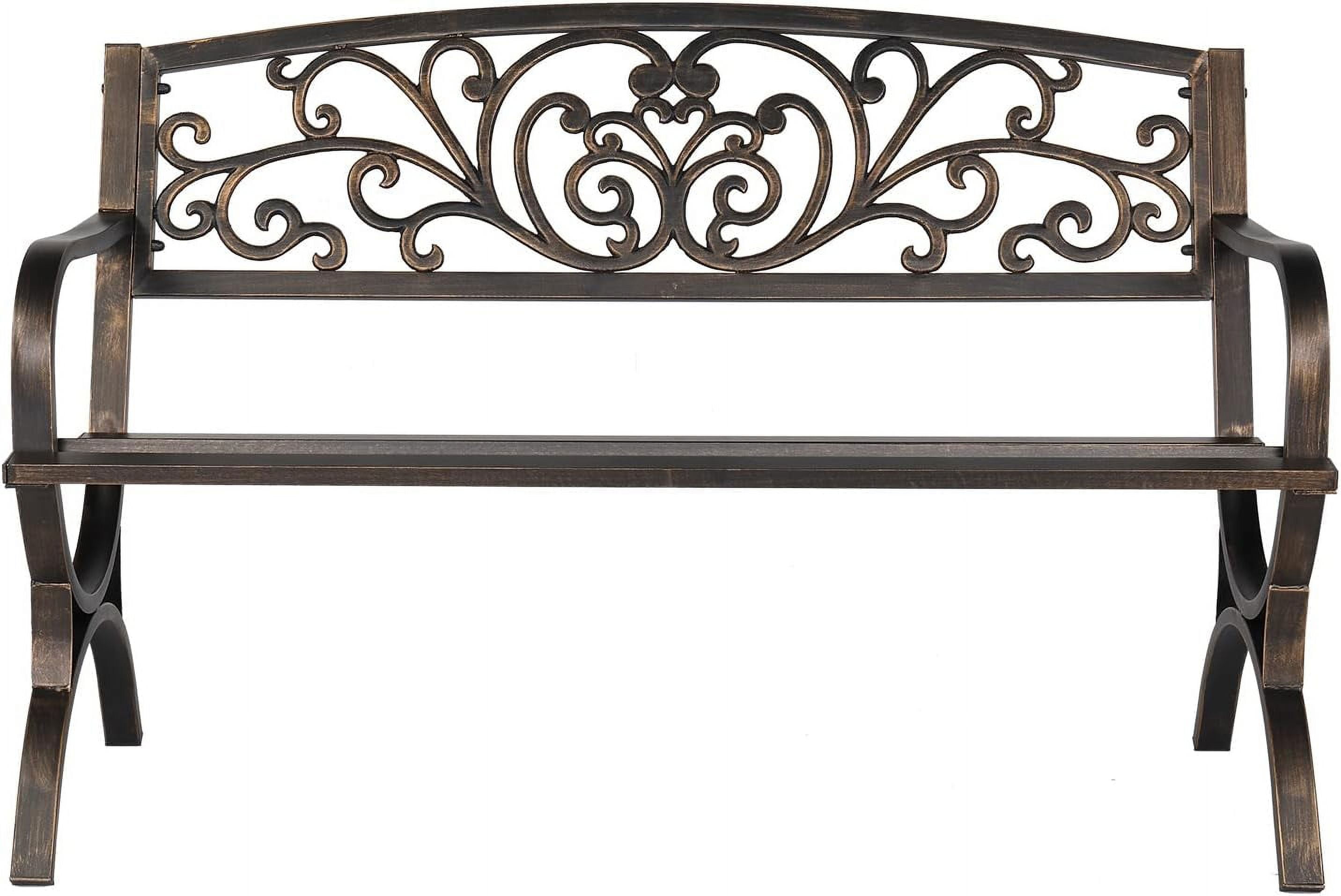 50" Outdoor Welcome Backrest Cast Iron&PVC Bench, Metal Garden Bench ...