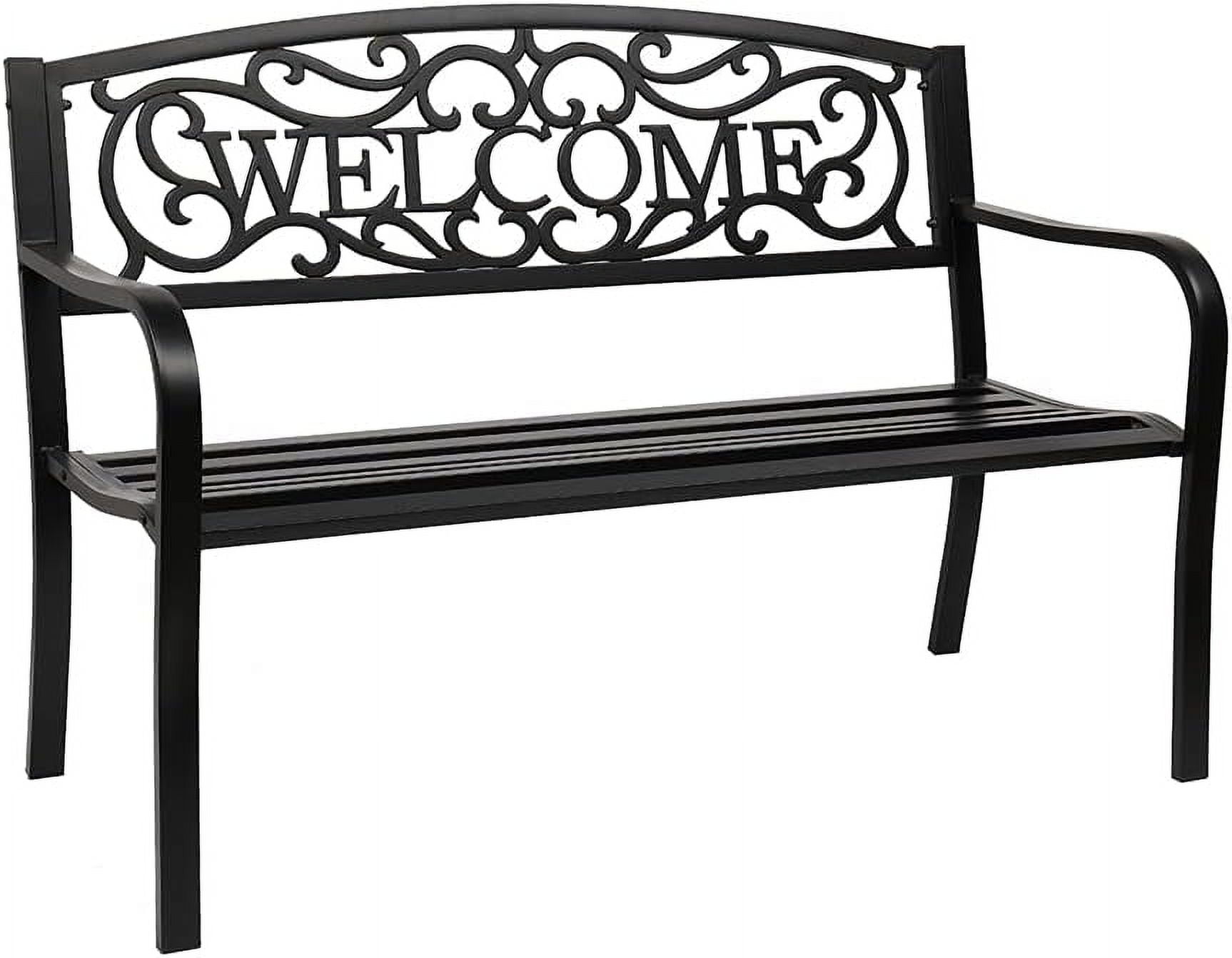 50" Outdoor Welcome Backrest Cast Iron&PVC Park Bench - Wood Bench for ...