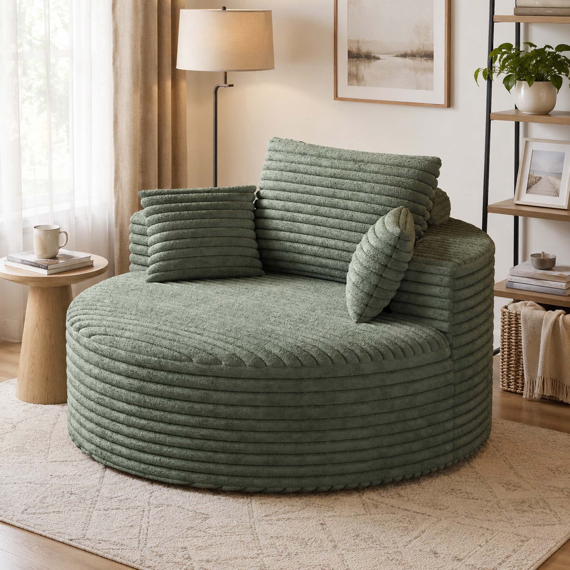 50" Oversized Round Lounge Chair, Corduroy boneless chaise lounge with ...