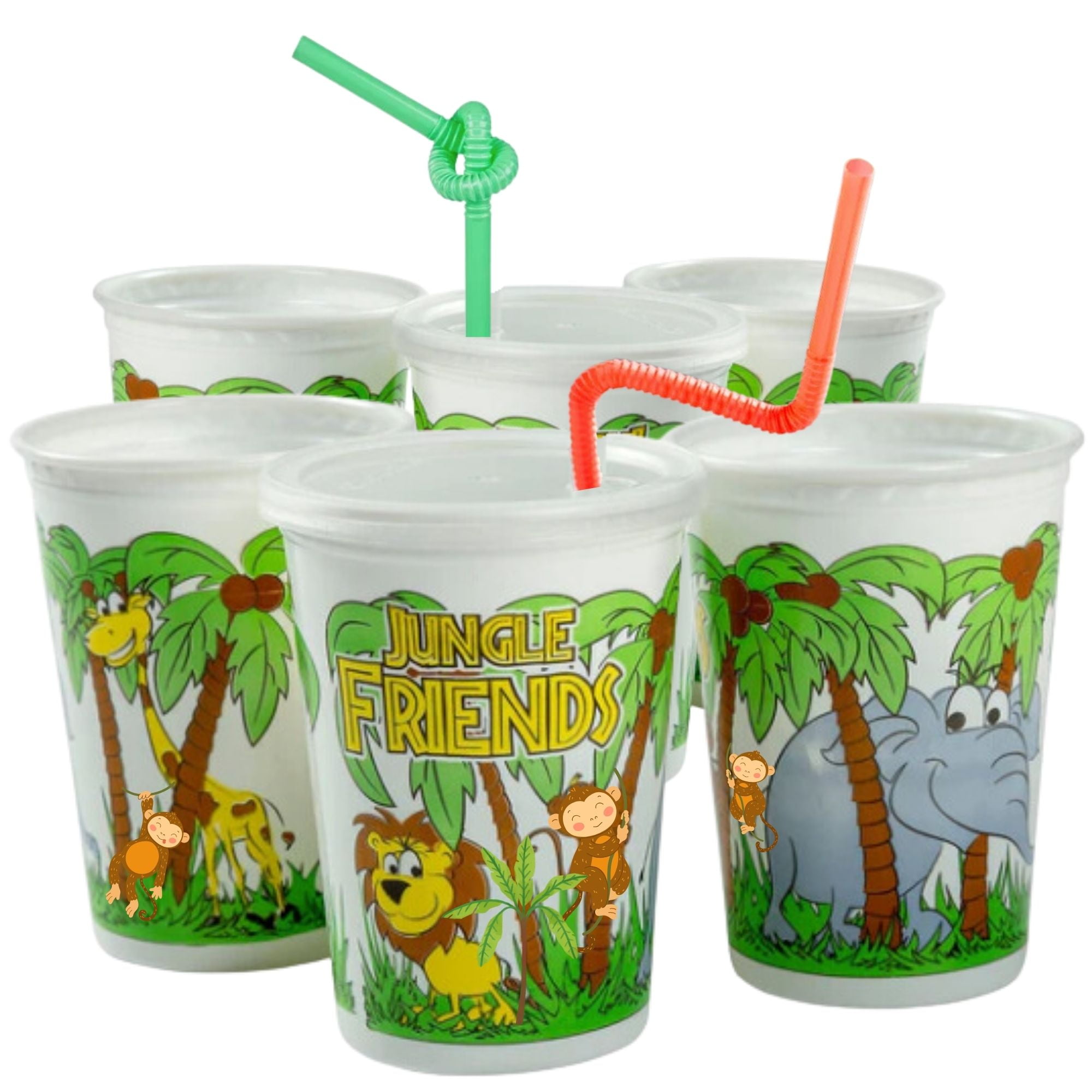 50 PACK 12 oz. Jungle Friends Theme Thermo Kids Cups With Straws and ...