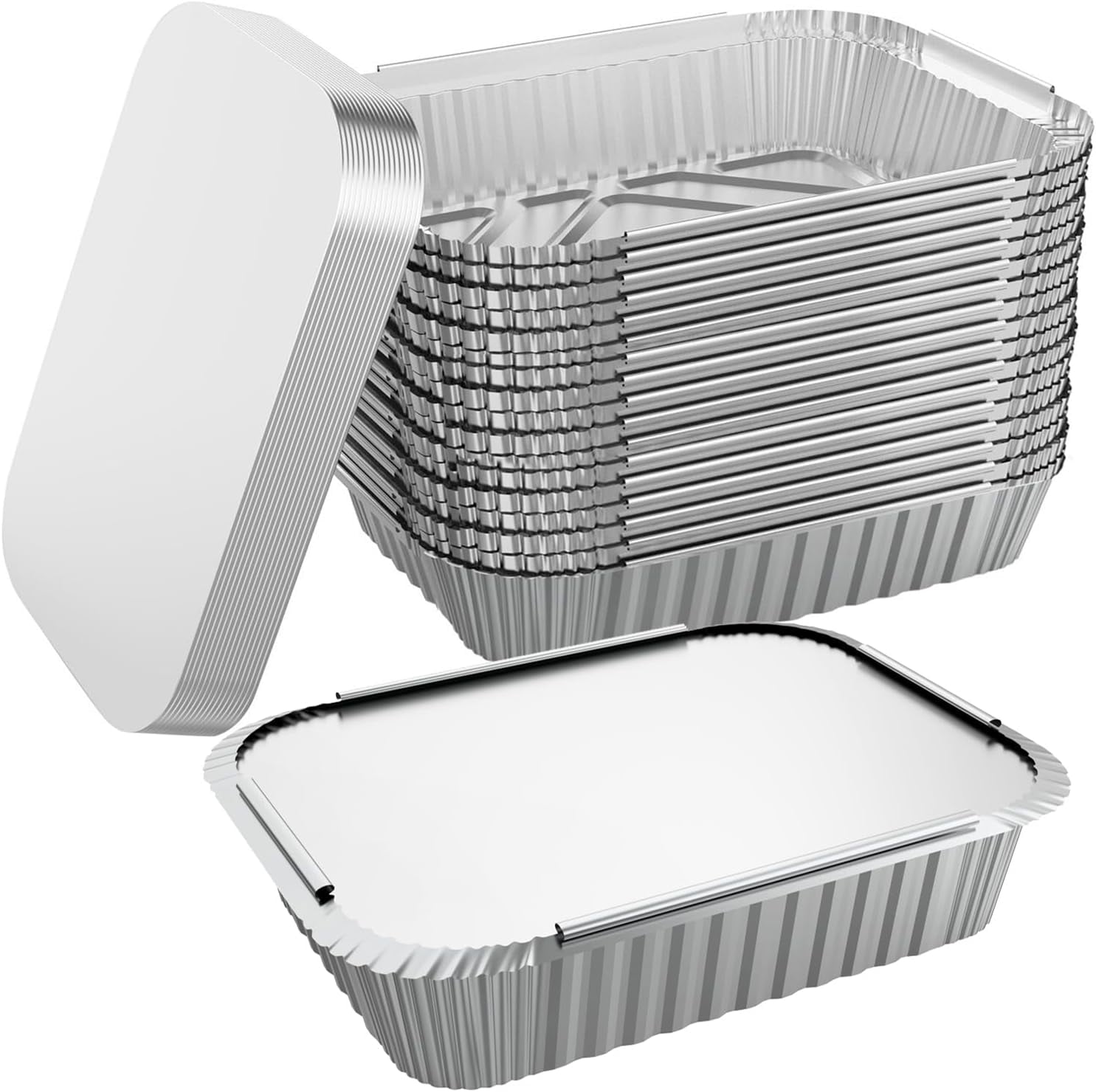 50 PACK 8.3"x6.2" sposable Tin Foil Pans with Lids 2.25LB Aluminum Pans ...