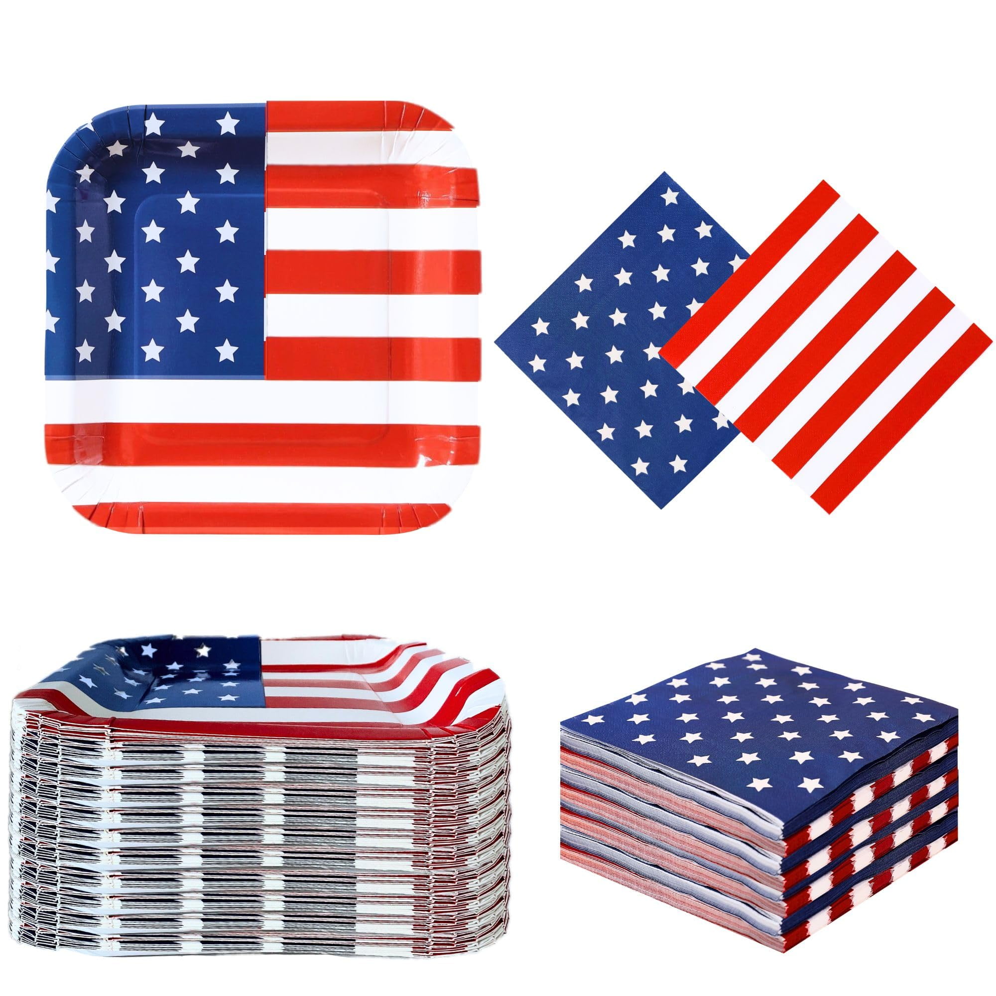 50 PACK - Bulk KEF16 4th of July Plates Sets Disposable July 4th Party ...
