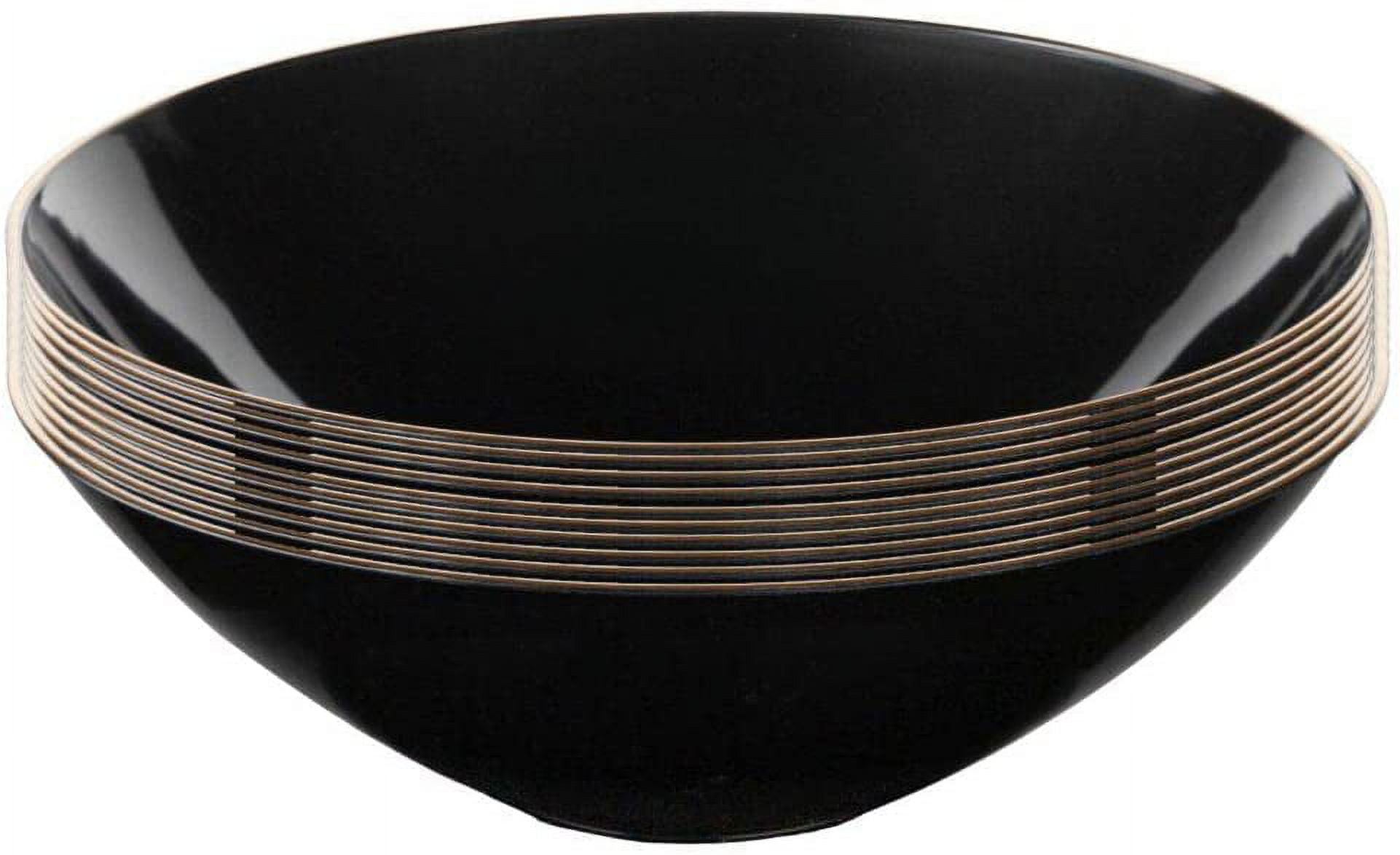 (50 PACK) EcoQuality 16 oz Black Plastic Round Bowls with Gold Rim ...