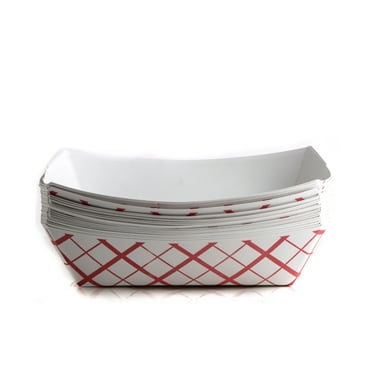 [100 PACK] Disposable Paper Food Tray (1/2 LB) - Red Check Food Tray ...