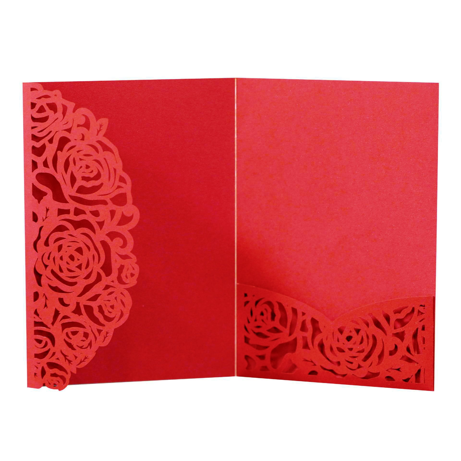 50 PCS 4.9x 7 inch Red Rose Laser Cut Wedding Birthday Invitation for ...