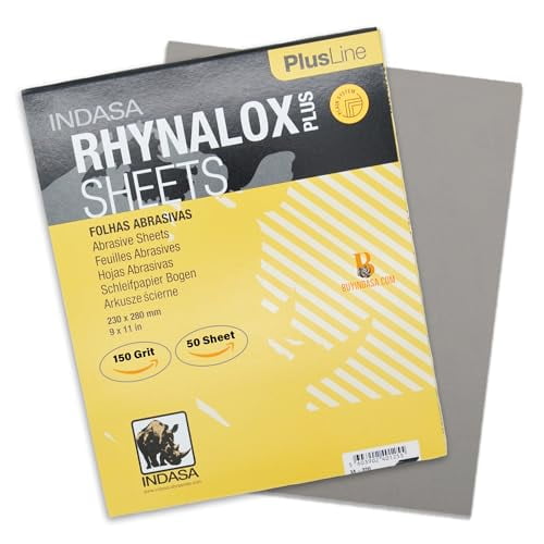 50 PCS 9x11 Sandpaper Rhynalox Plusline - 150 Grit Dry Sanding Sheets ...