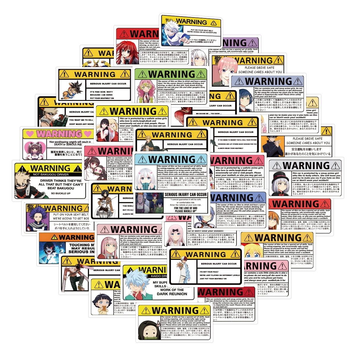 50 PCS Anime Warning Signs Stickers Waterproof Decorate Notebook ...