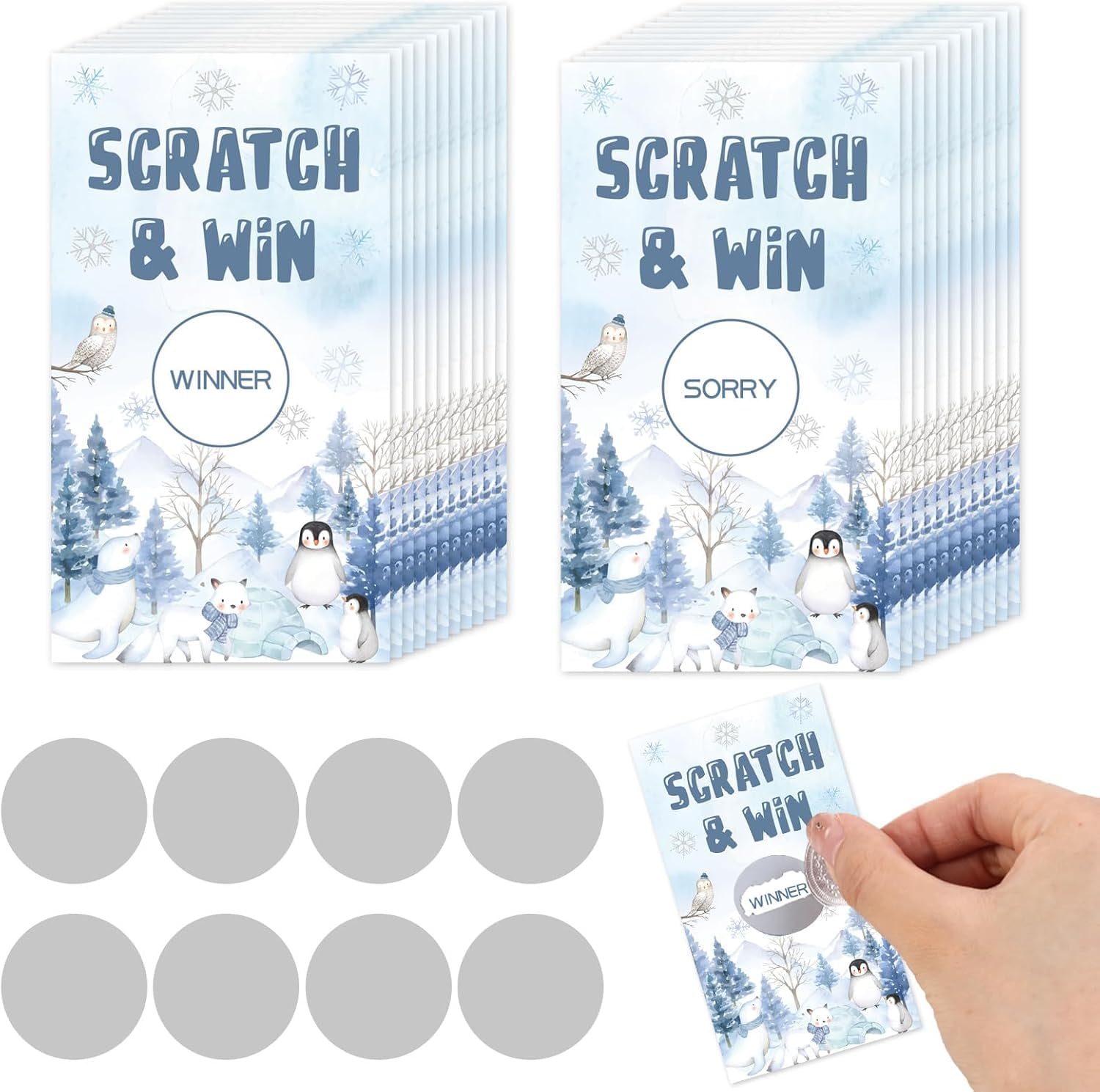 50 PCS Arctic Polar Animals Scratch Off Cards, Winter Holiday Party ...