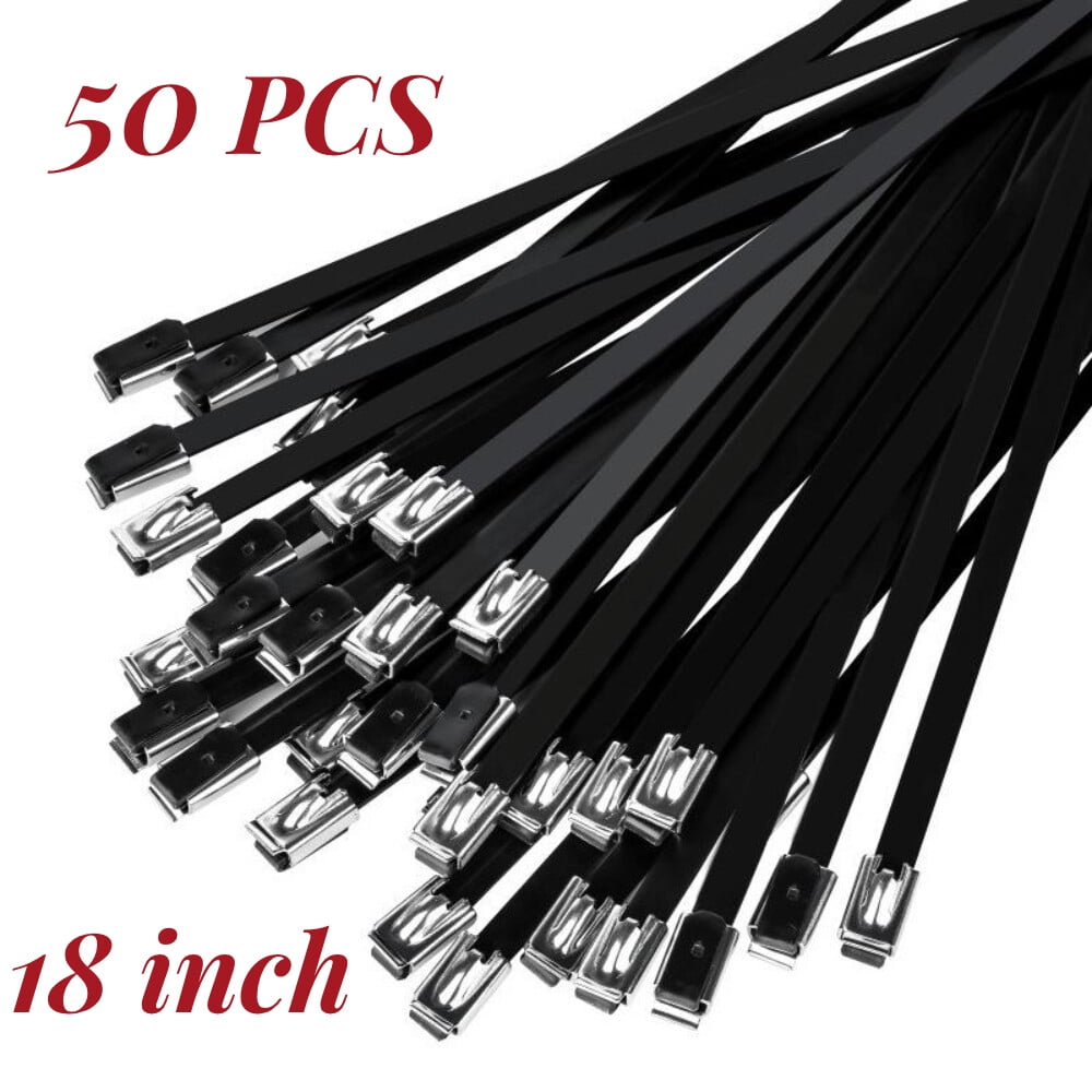 50 PCS Black Metal Zip Ties, Heavy Duty 304 Stainless Steel Epoxy ...