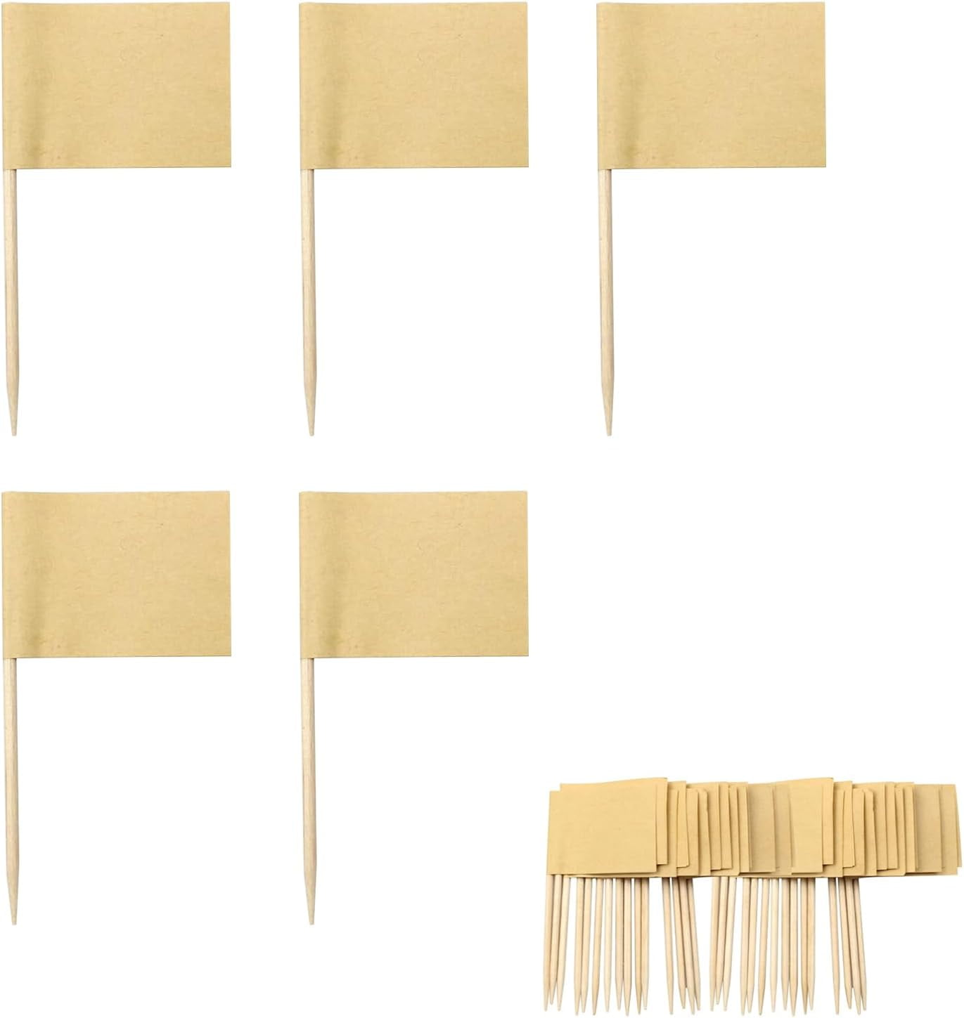 50 PCS Blank Toothpick Flags, Kraft Paper Food Labels (3.5 * 2.5cm ...