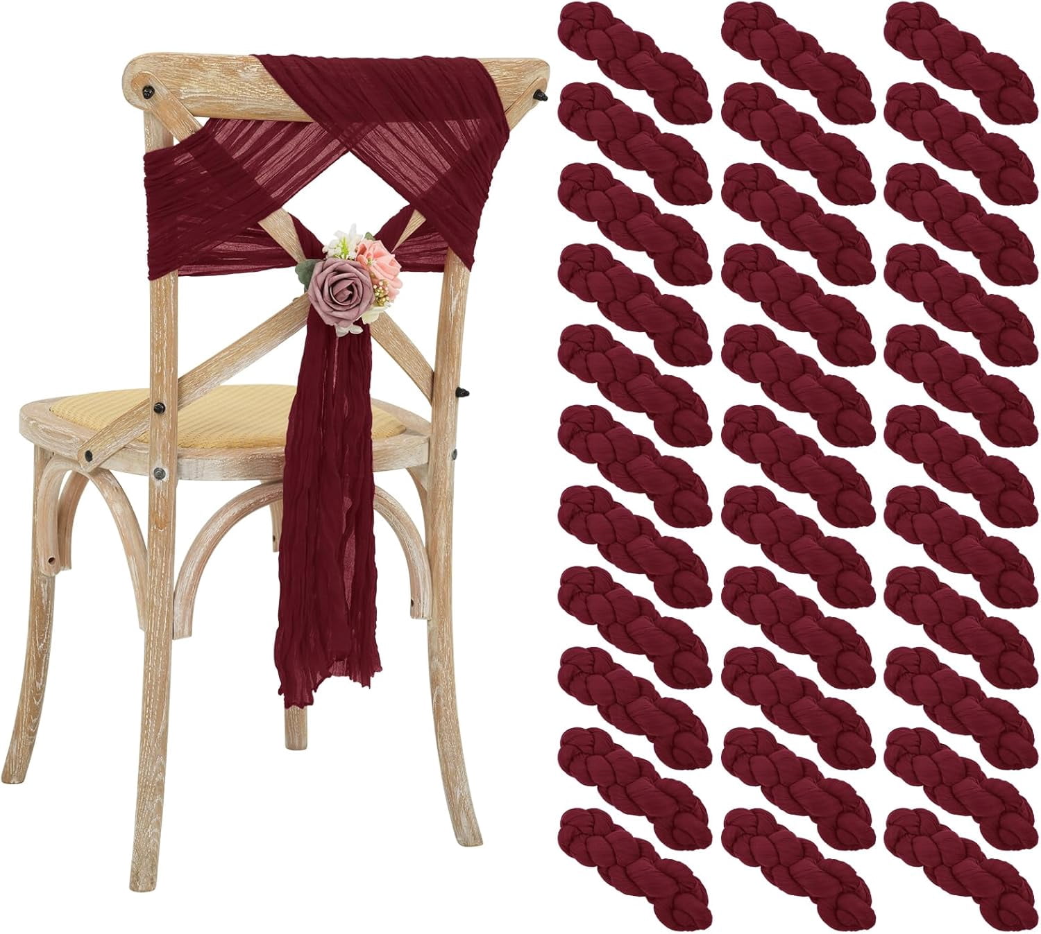 50 PCS Cheesecloth Chair Sashes Bows Wedding Aisle Decorations Chair ...
