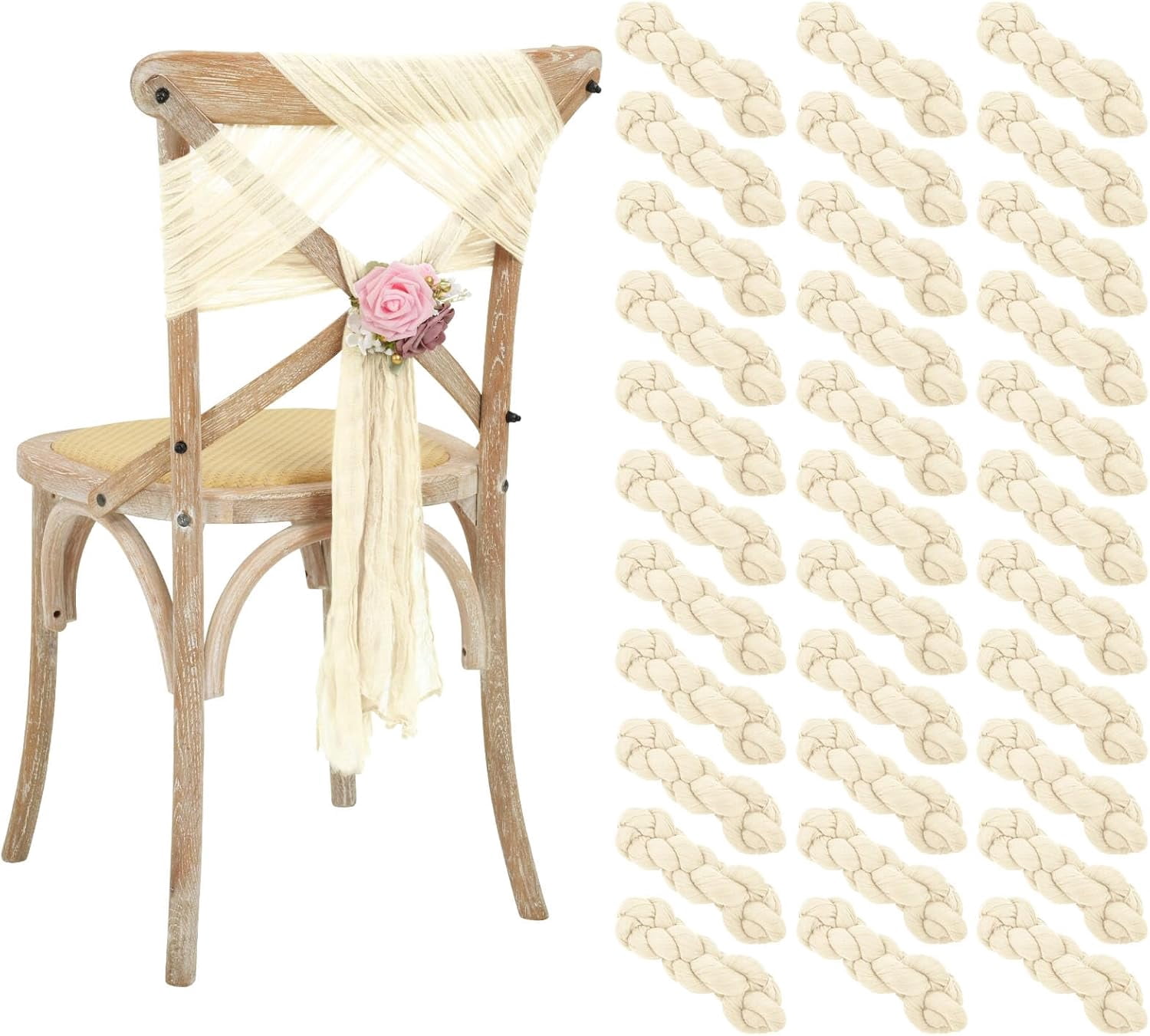 50 PCS Cheesecloth Chair Sashes Bows Wedding Aisle Decorations Chair ...