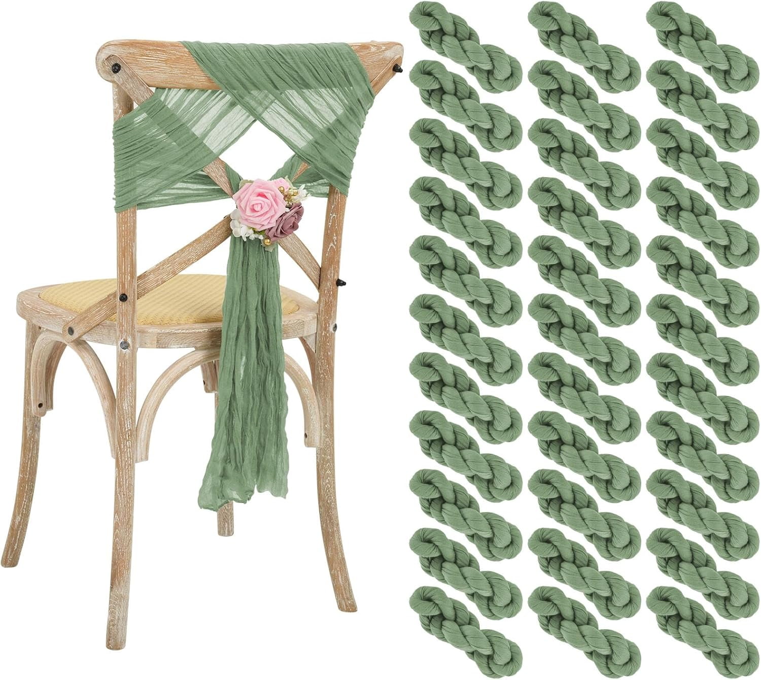 50 PCS Cheesecloth Chair Sashes Bows Wedding Aisle Decorations Chair ...