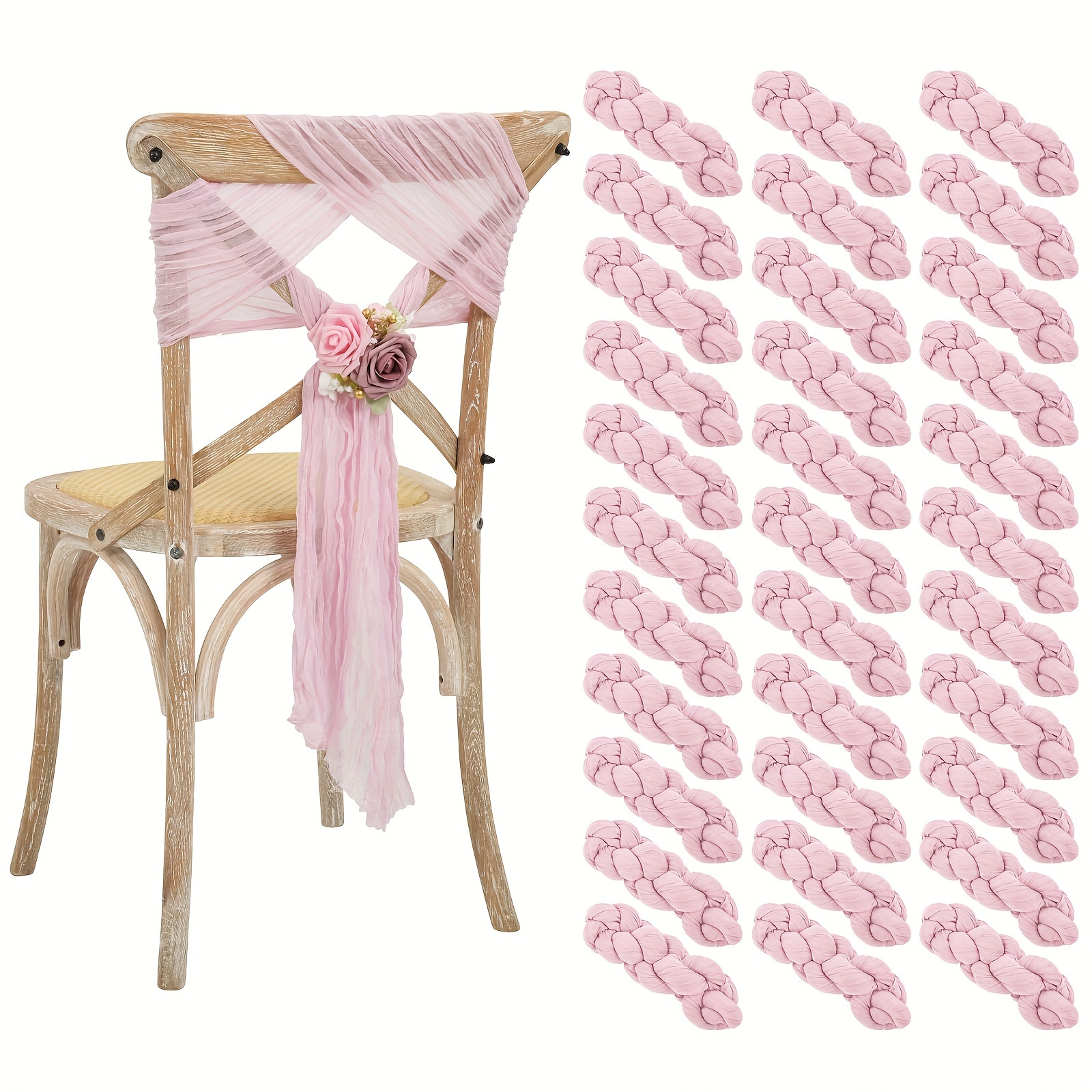 50 PCS Cheesecloth Chair Sashes, Wedding Aisle Decorations Chair Bows ...
