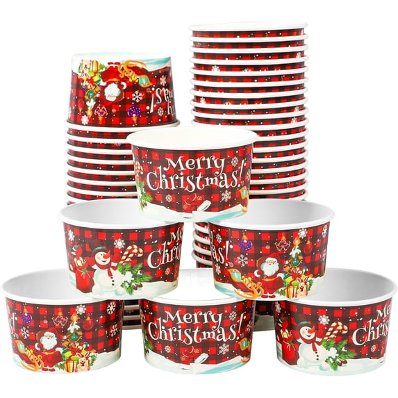 50 PCS Christmas Snack Bowls Christmas Paper Ice Cream Cups 9 oz ...