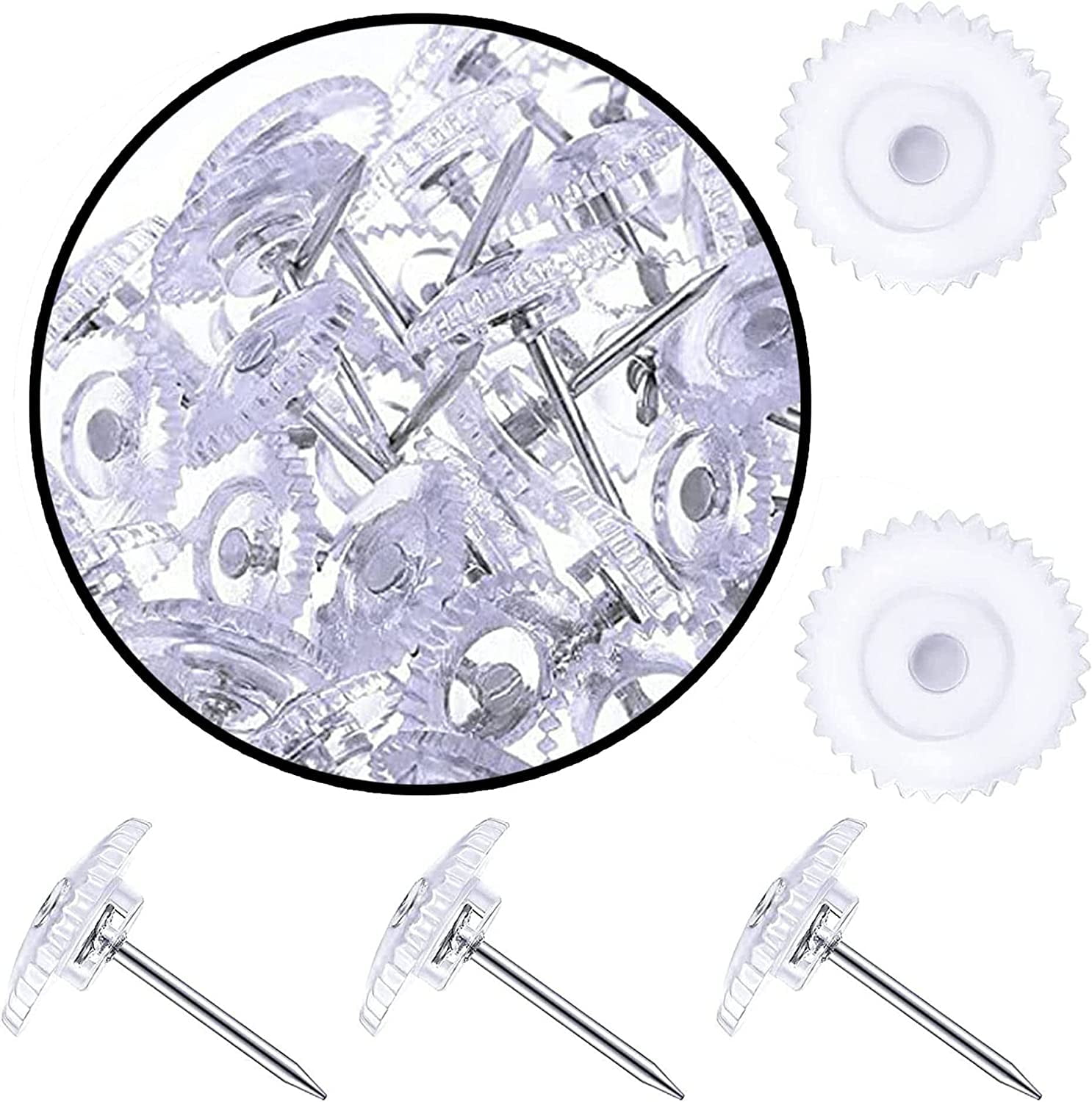 50 PCS Clear Push Pin for Wall ,Thumb Tack Transparent Gear Plastic ...