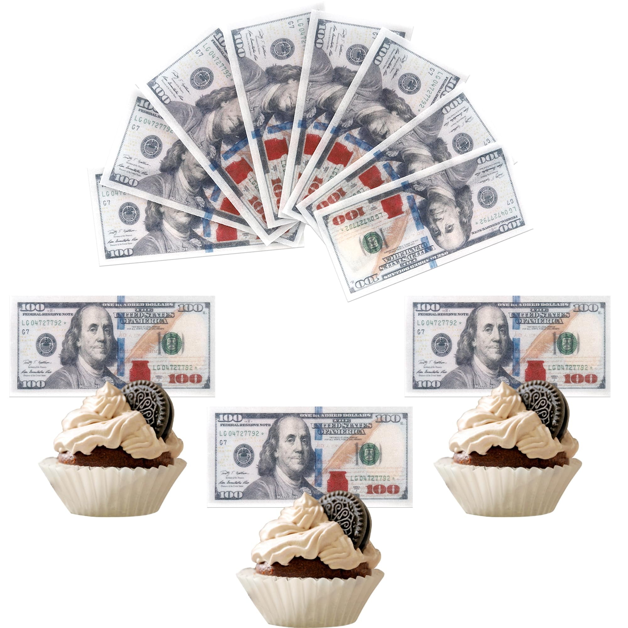 50 PCS Edible 100 IEF31 Dollar Bill Image Toppers Wafer Paper Fake ...