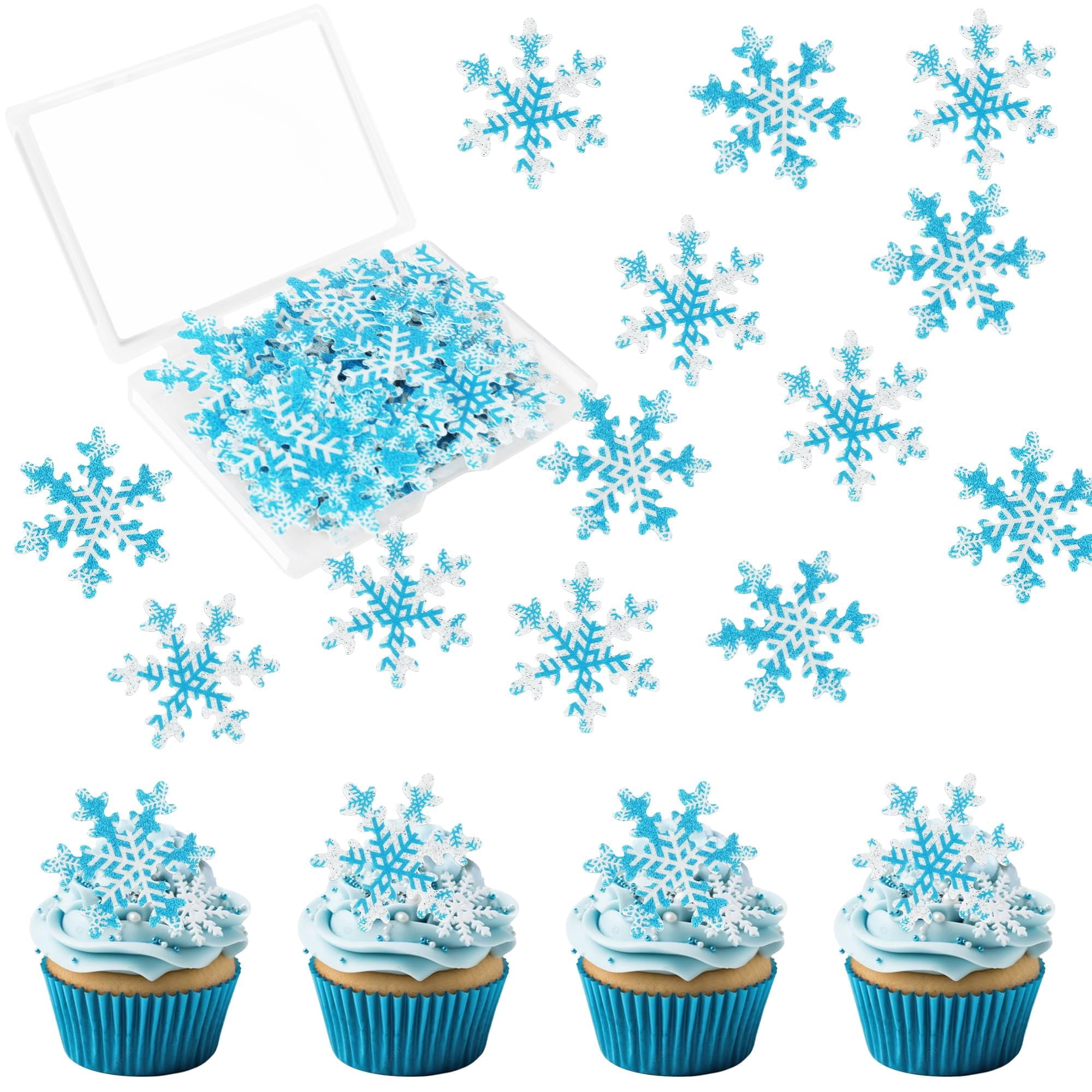 50 PCS Edible Snowflake BDF32 Cupcake Toppers Wafer Snowflake Cake ...