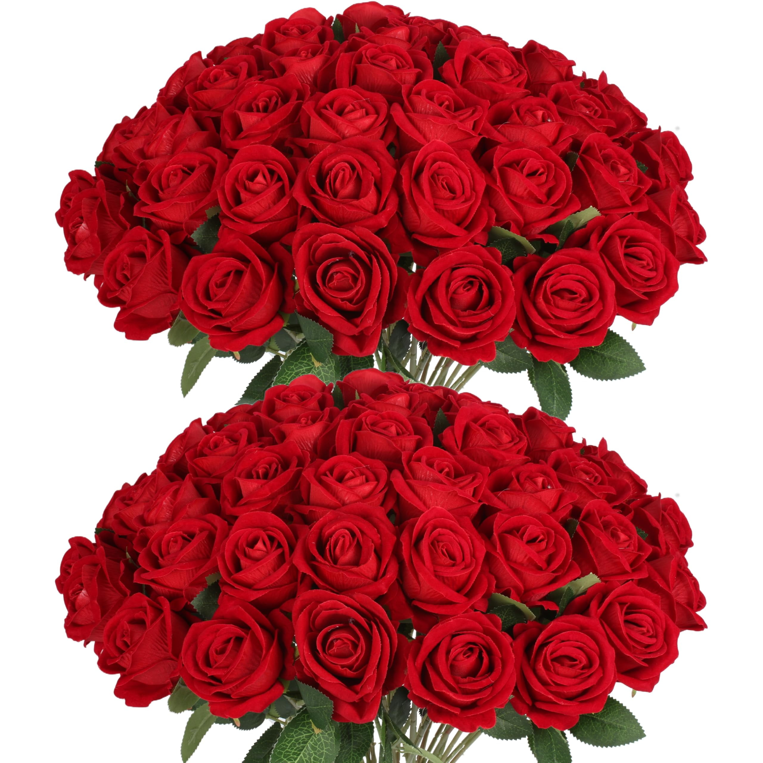 50 PCS Fake Red Roses, Artificial Red Flowers Bulk Realistic Silk Faux ...